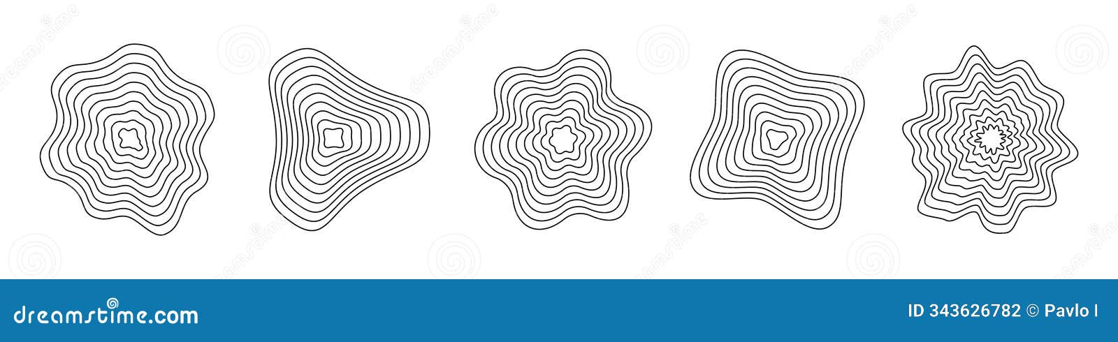 Geometric Distortion Circles Set, Futuristic Style Wave Element ...