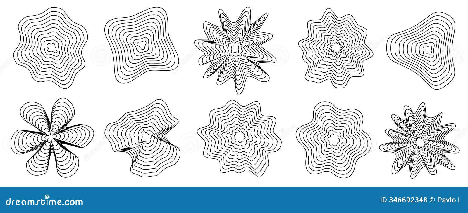 Geometric Distortion Circles Set, Futuristic Style Wave Element ...