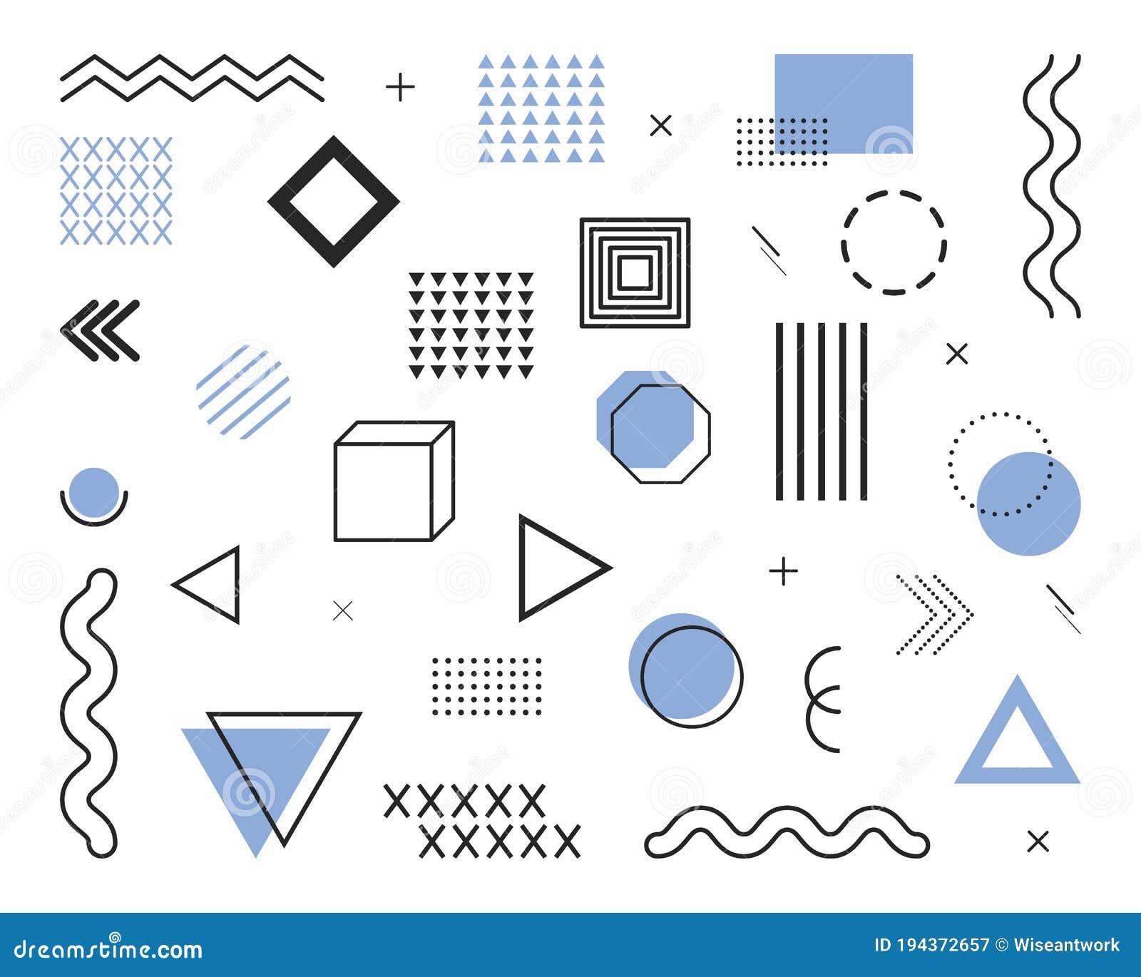 Geometric Elements from 80s and 90s. Design Shapes and Graphic Waves ...