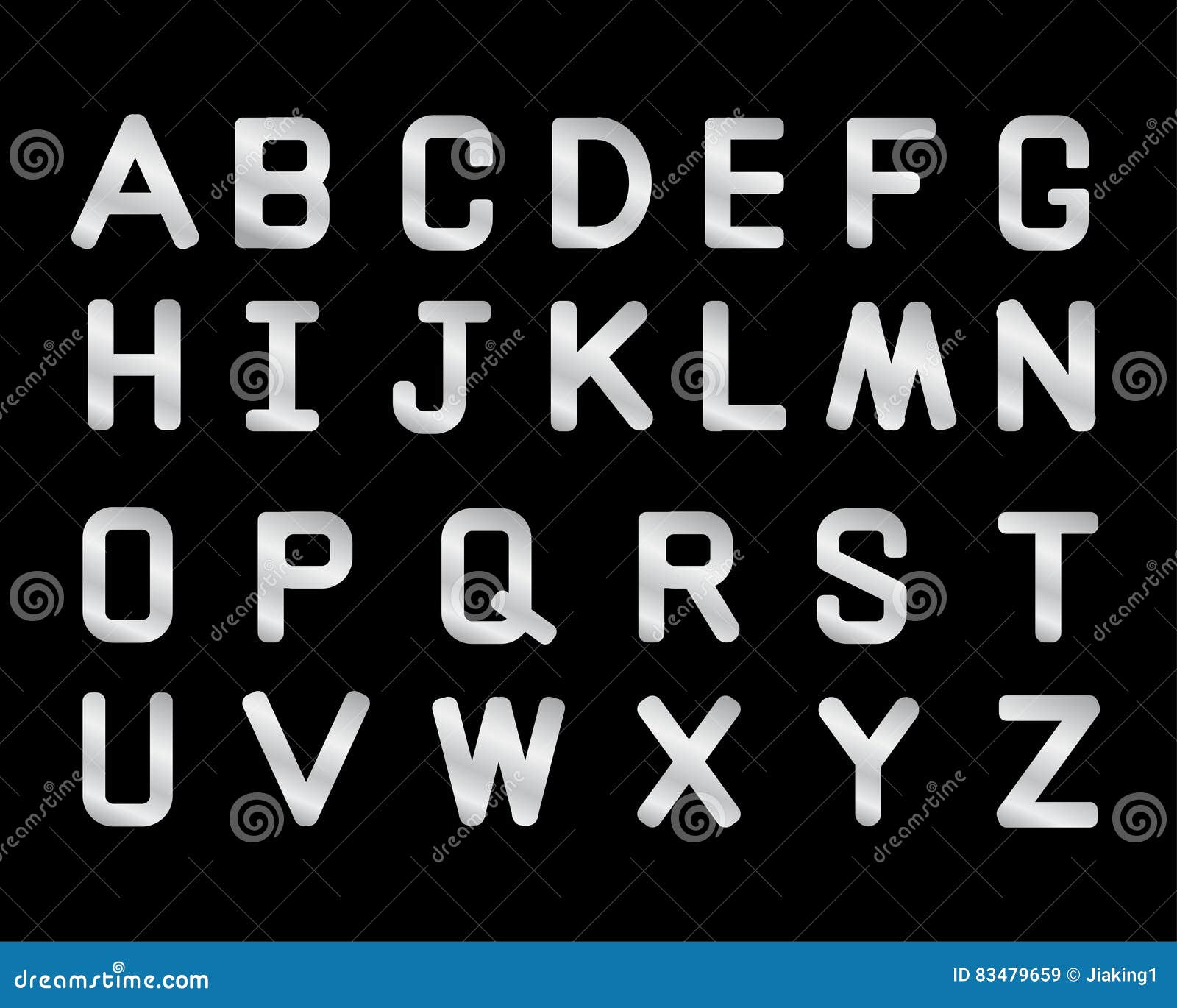 Geometric English Bold Font Set in Silver Color Stock Vector ...