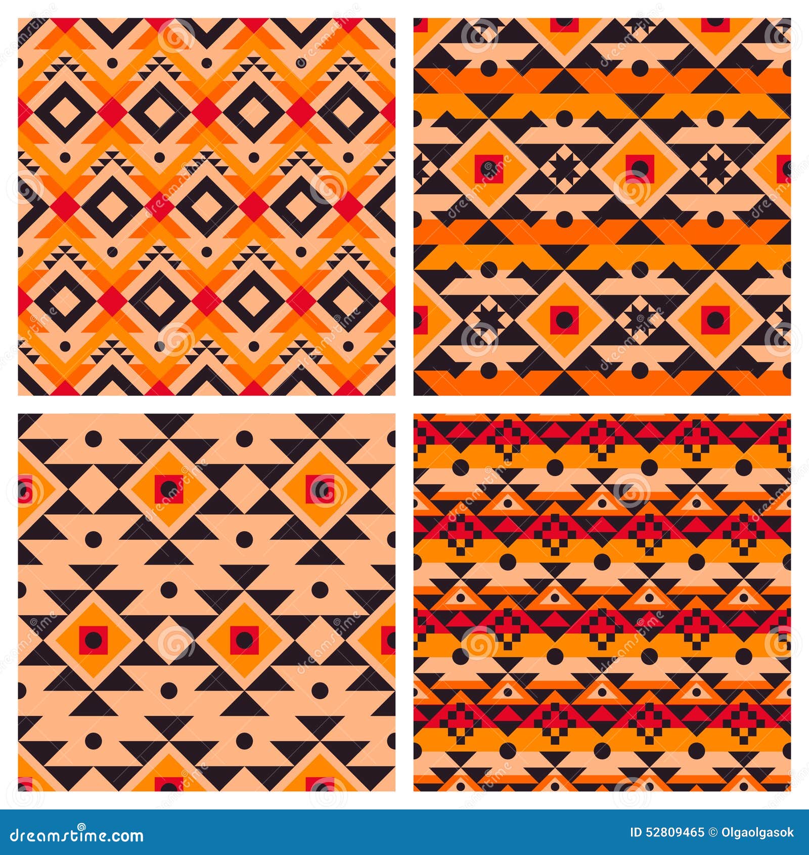 Geometric Ethnic Aztec Mexican Seamless Patterns Stock Vector ...
