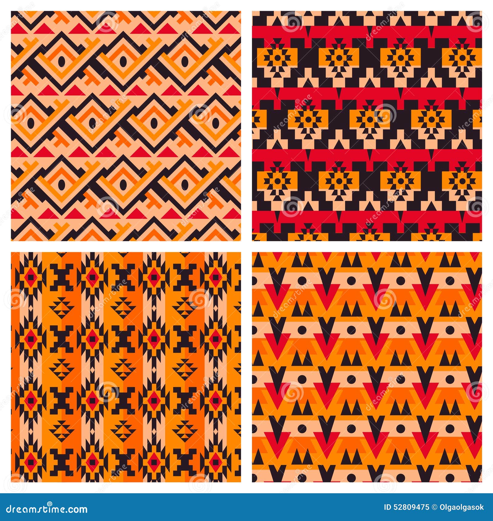 Geometric Ethnic Aztec Mexican Seamless Patterns Stock Vector ...