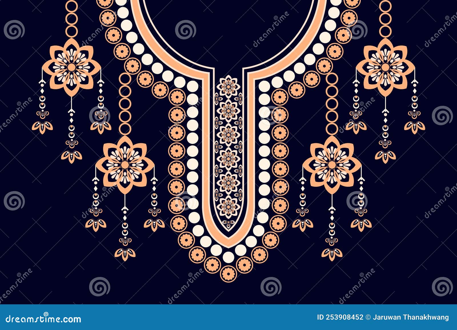 Geometric Ethnic Collar Lace Oriental Pattern Traditional on Black ...