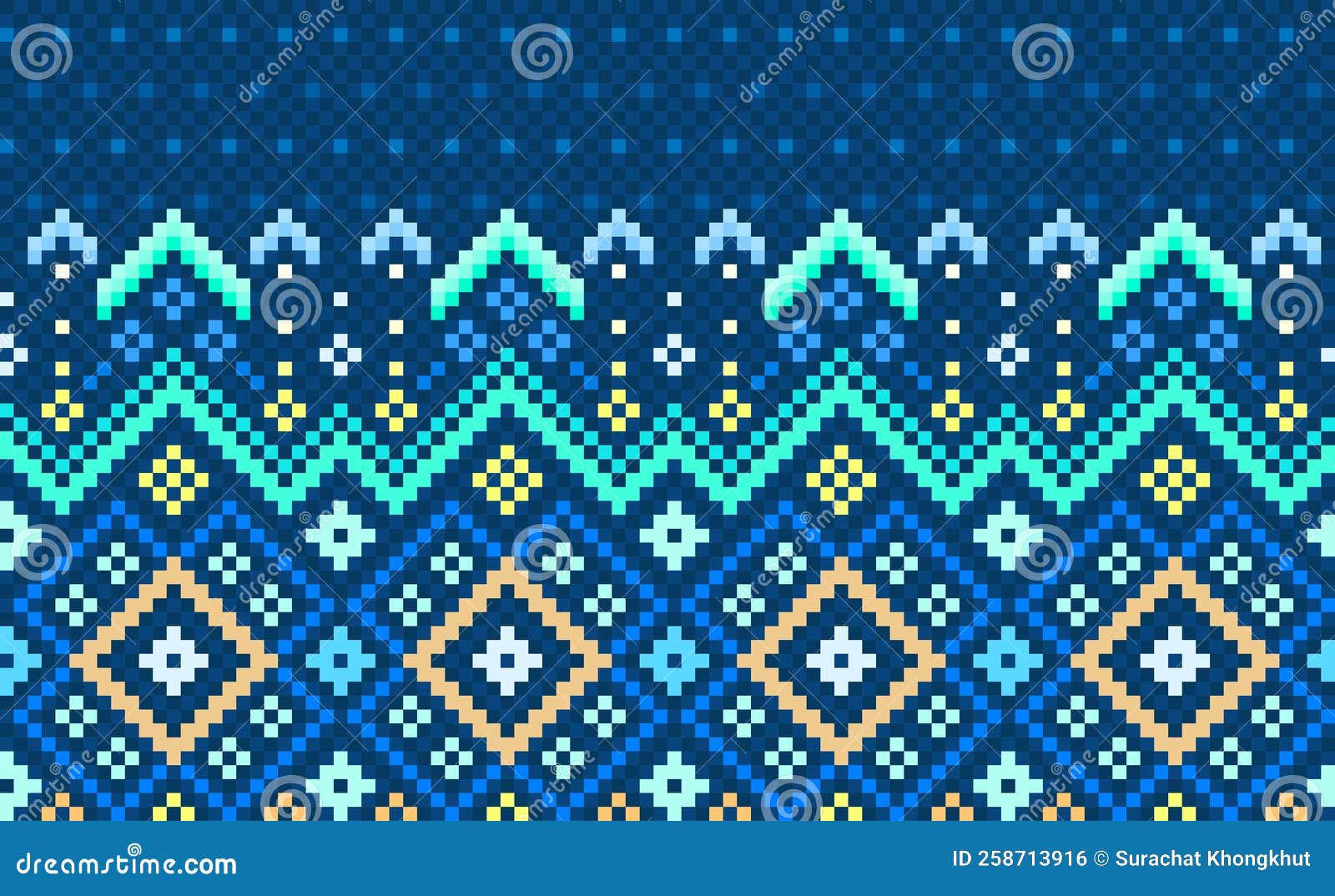 Geometric Ethnic Pattern, Vector Pixel Decorative Geometry Style, Blue ...