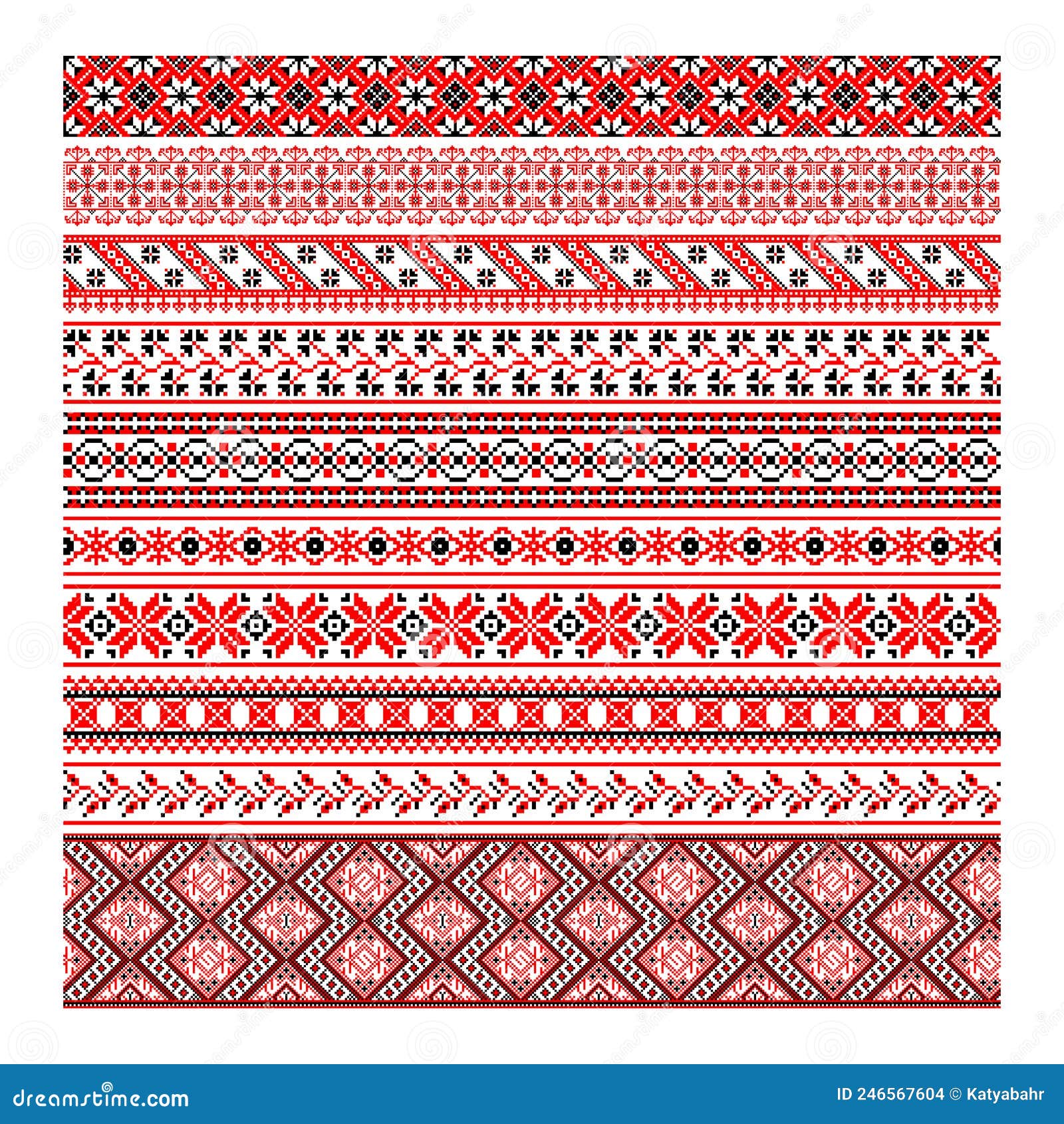 Set Of Pixelized Pattern Vyshyvanka Traditional Ukrainian Seamless ...