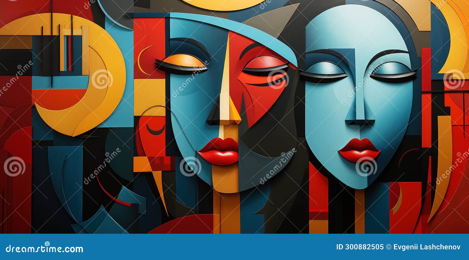 Geometric Faces Abstraction Backdrop. AI Generation Stock Illustration ...