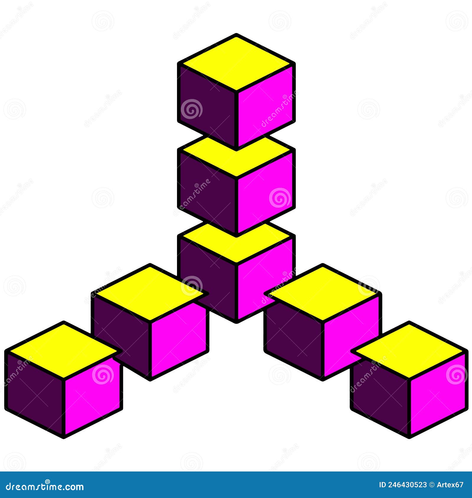 Geometric Figure Assembled from Colored Cubes Stock Vector ...