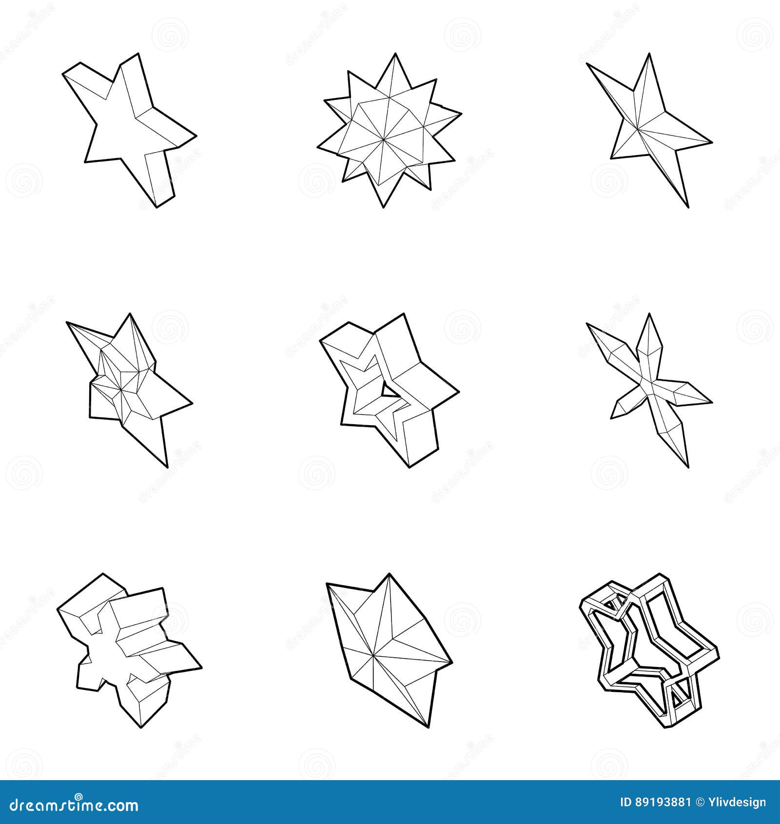 Geometric Figure Star Icons Set, Outline Style Stock Vector ...