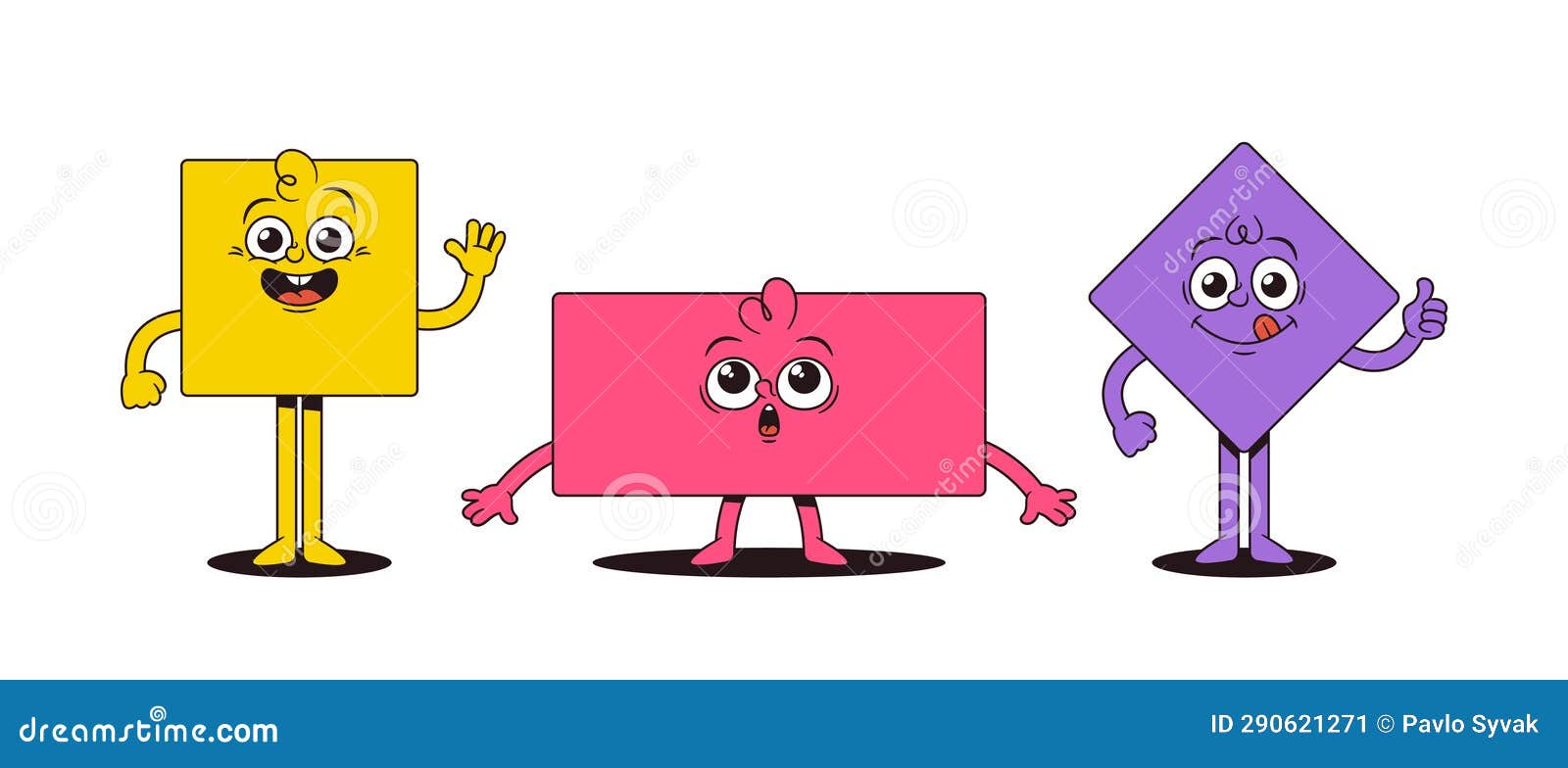 Geometric Figures Cartoon Characters. Set of Square, Rectangular and ...
