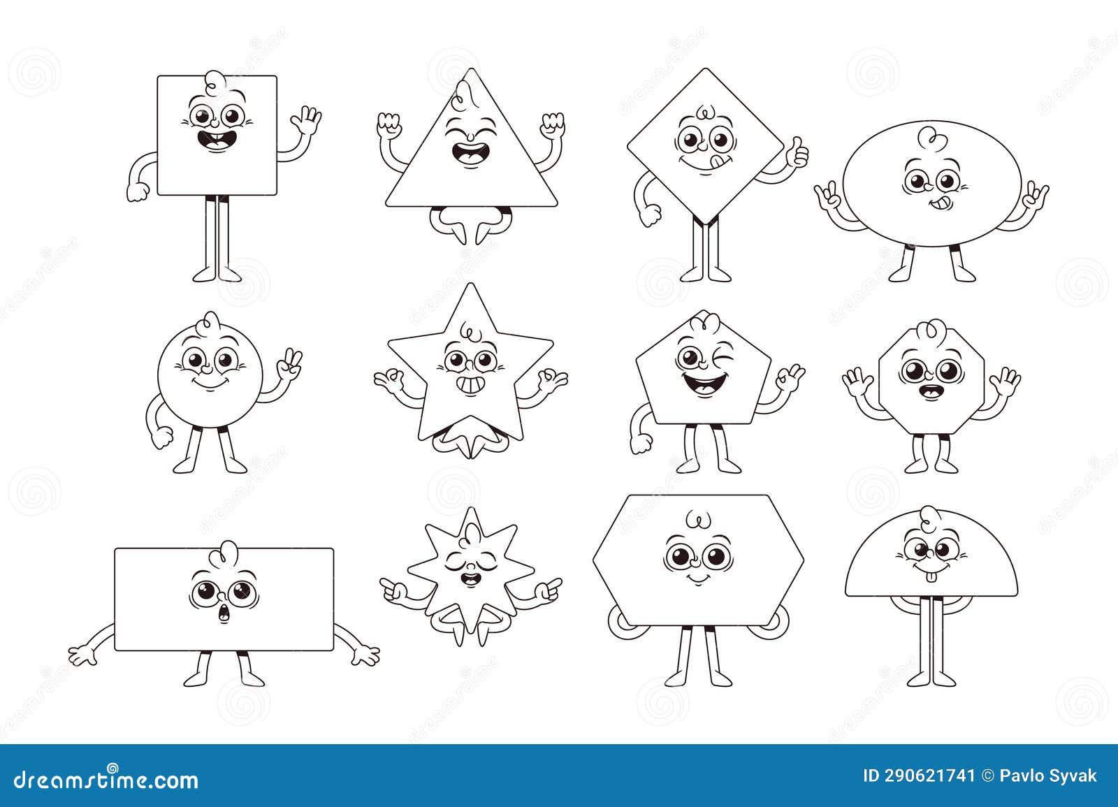 Geometric Figures Characters, Isolated Linear Basic Shapes. Square ...