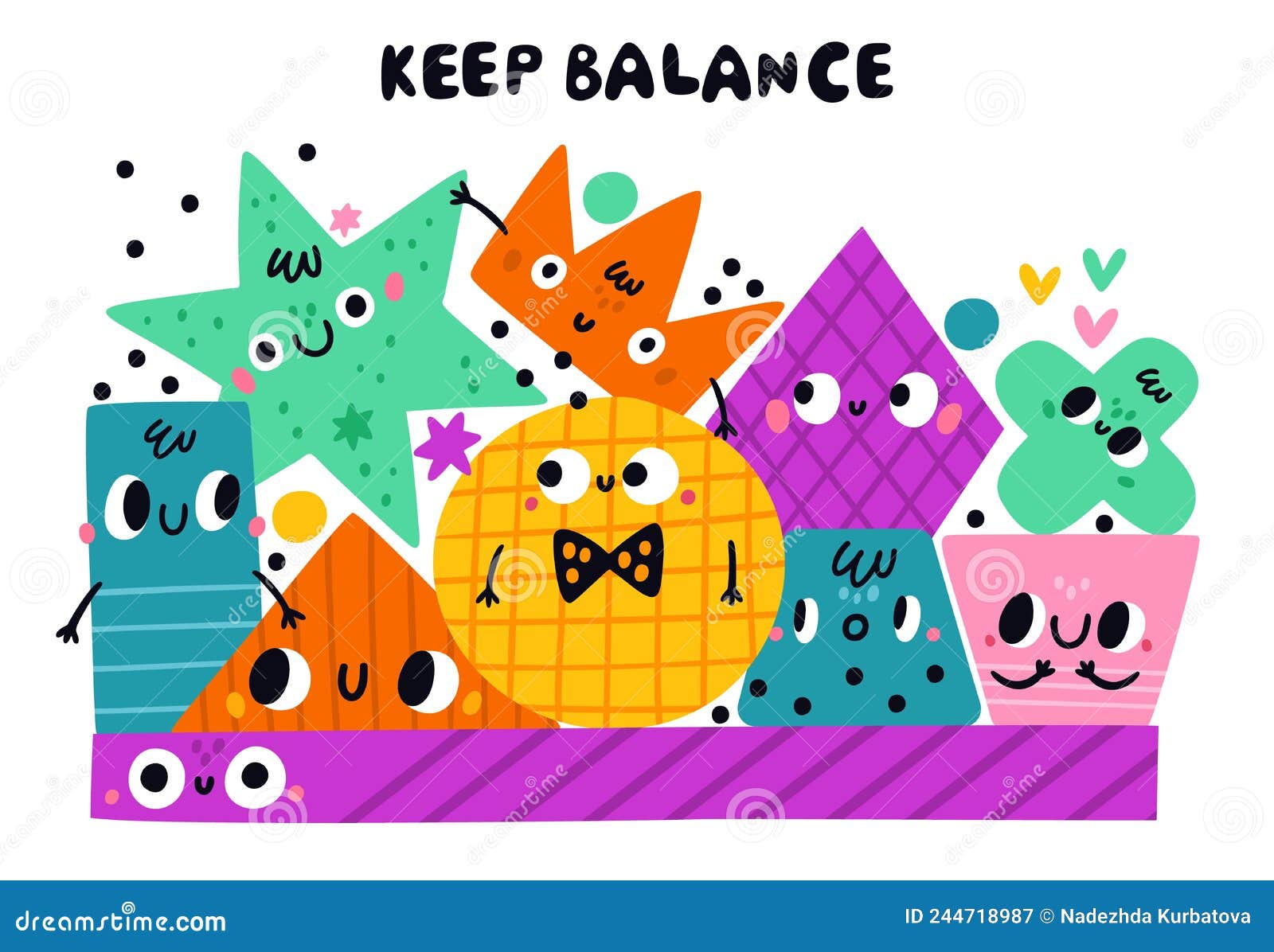 Geometric Figures Faces. Funny Balancing Shapes Group. Cartoon Basic ...