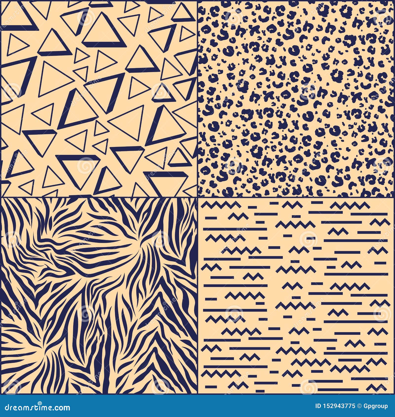 Geometric Figures Lines and Animal Print Patterns Stock Vector ...