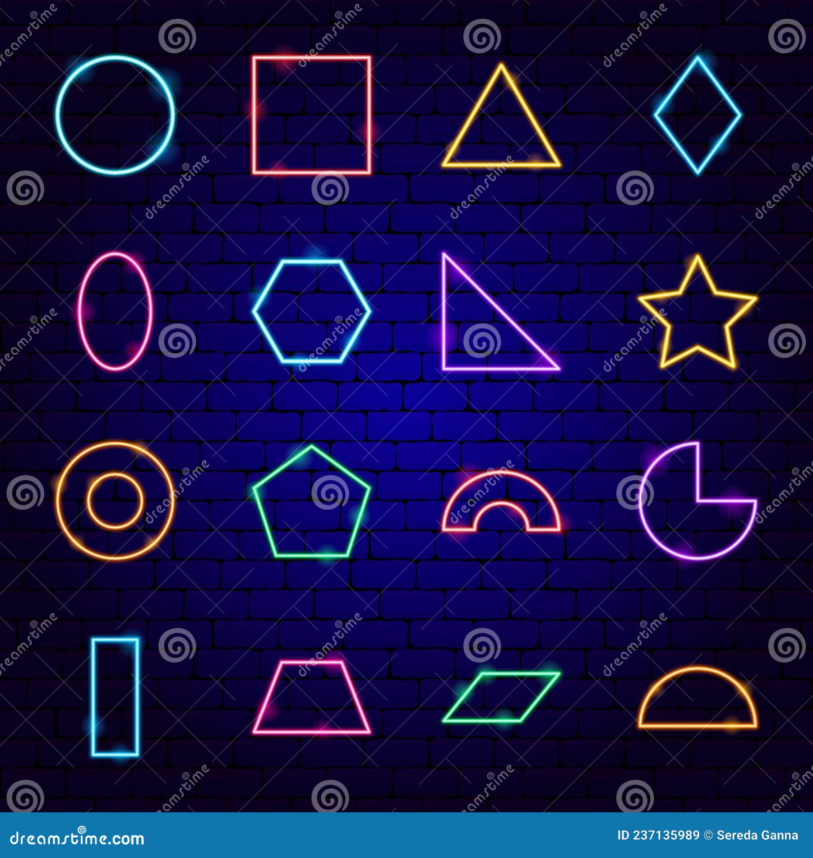 Geometric Figures Neon Icons Stock Vector - Illustration of hexagon ...