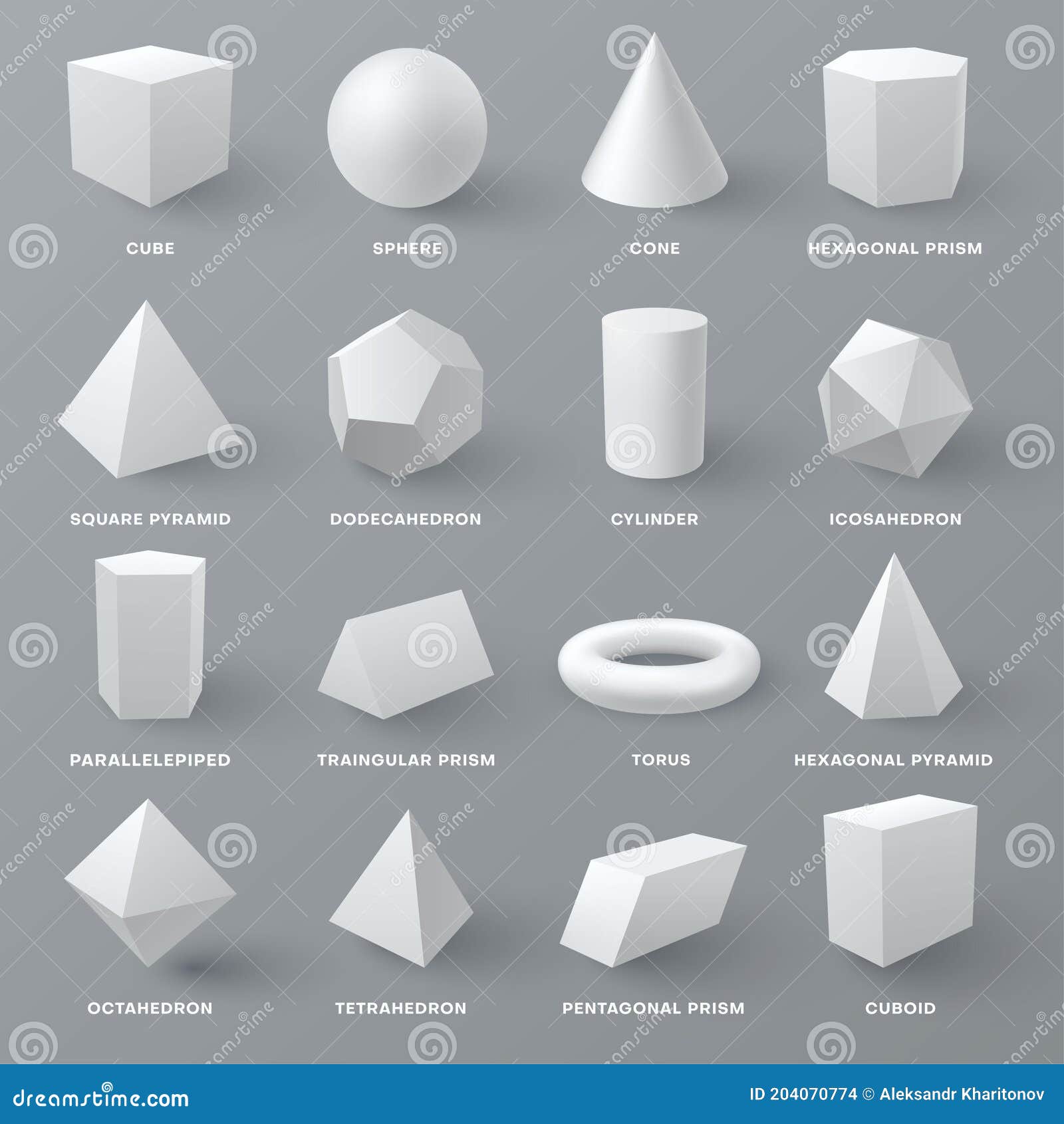 Geometric Figures Realistic Mockups Set. Cone Cube Sphere Hexagonal ...