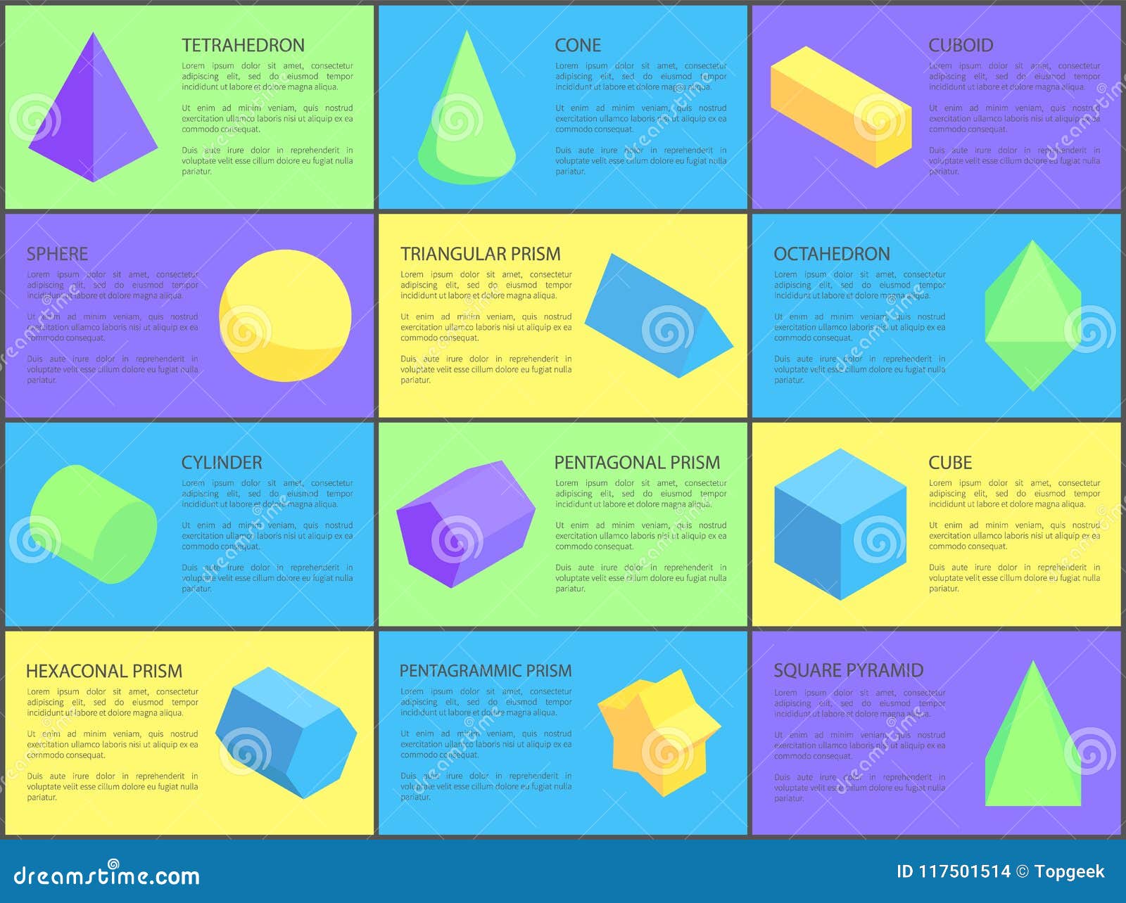 Pentagonal And Pentagrammic Prisms Two Color Cards Vector Illustration ...