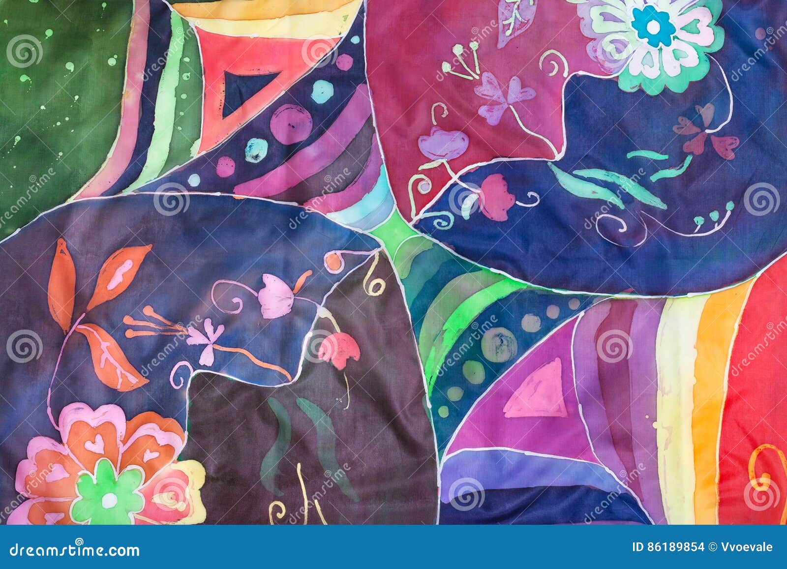 Geometric and Floral Pattern on Silk Batik Stock Photo - Image of ...