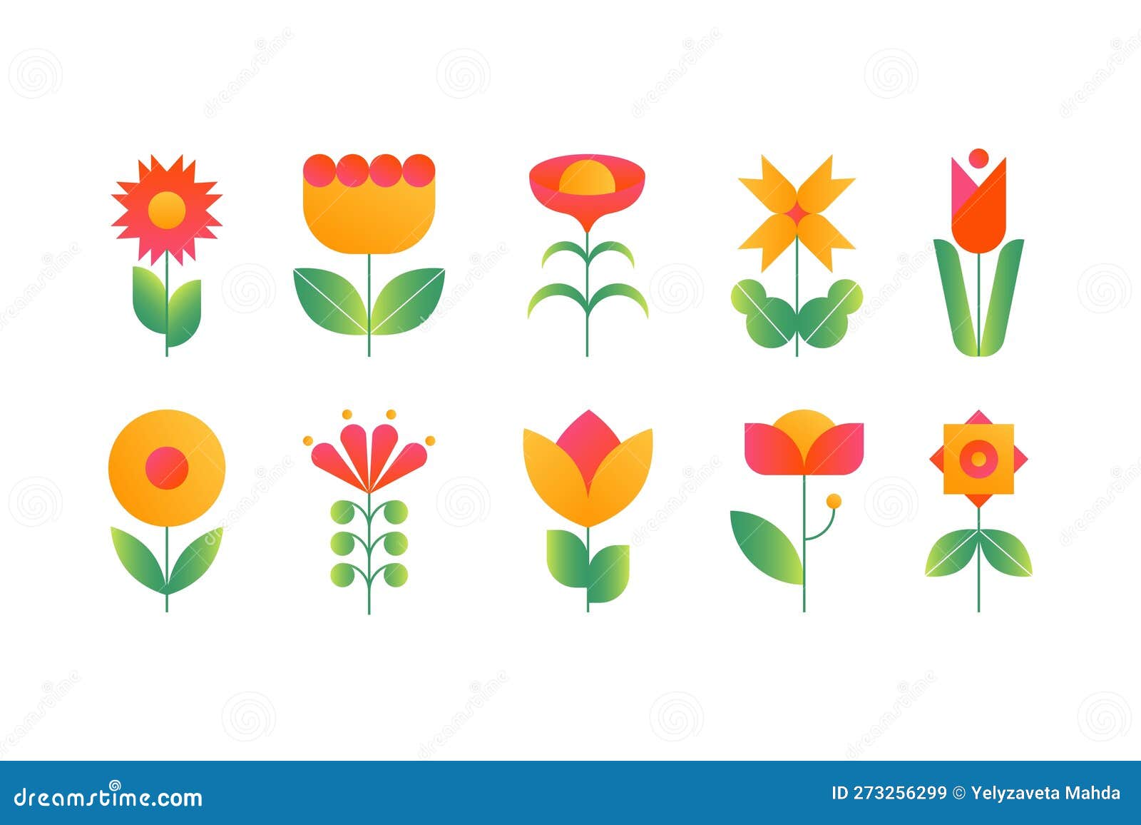 Geometric Flower Set. Abstract Gradient Spring Floral Elements Bold ...