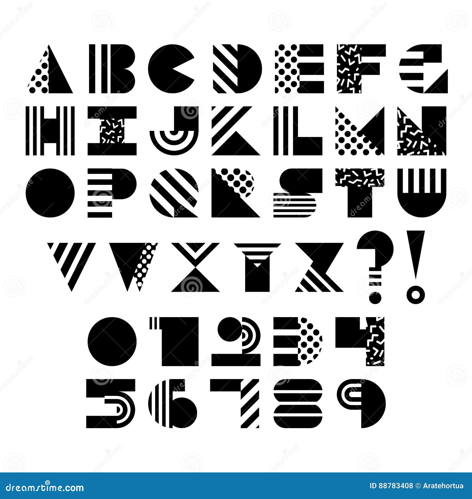Geometric Font Isolated. 90s 80s Style Stock Illustration ...