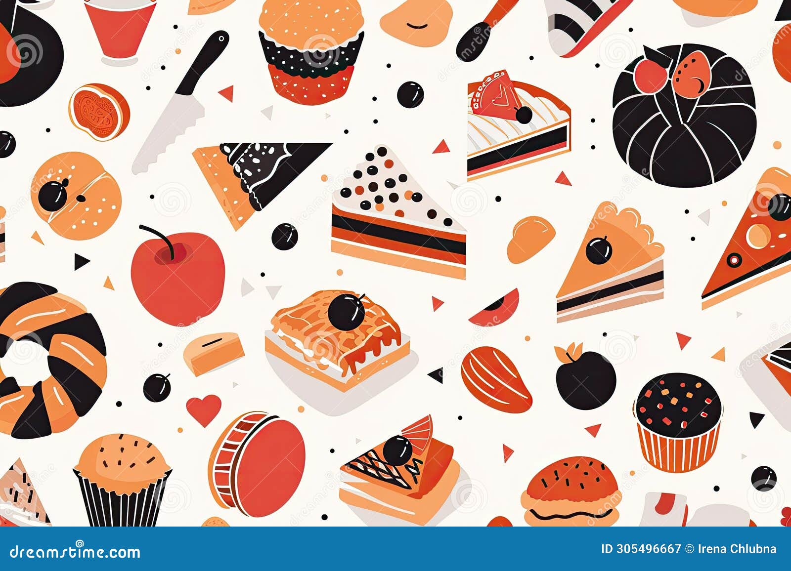 Geometric Food Pattern. Abstract Bakery Sweet Dessert Fruit Simple ...