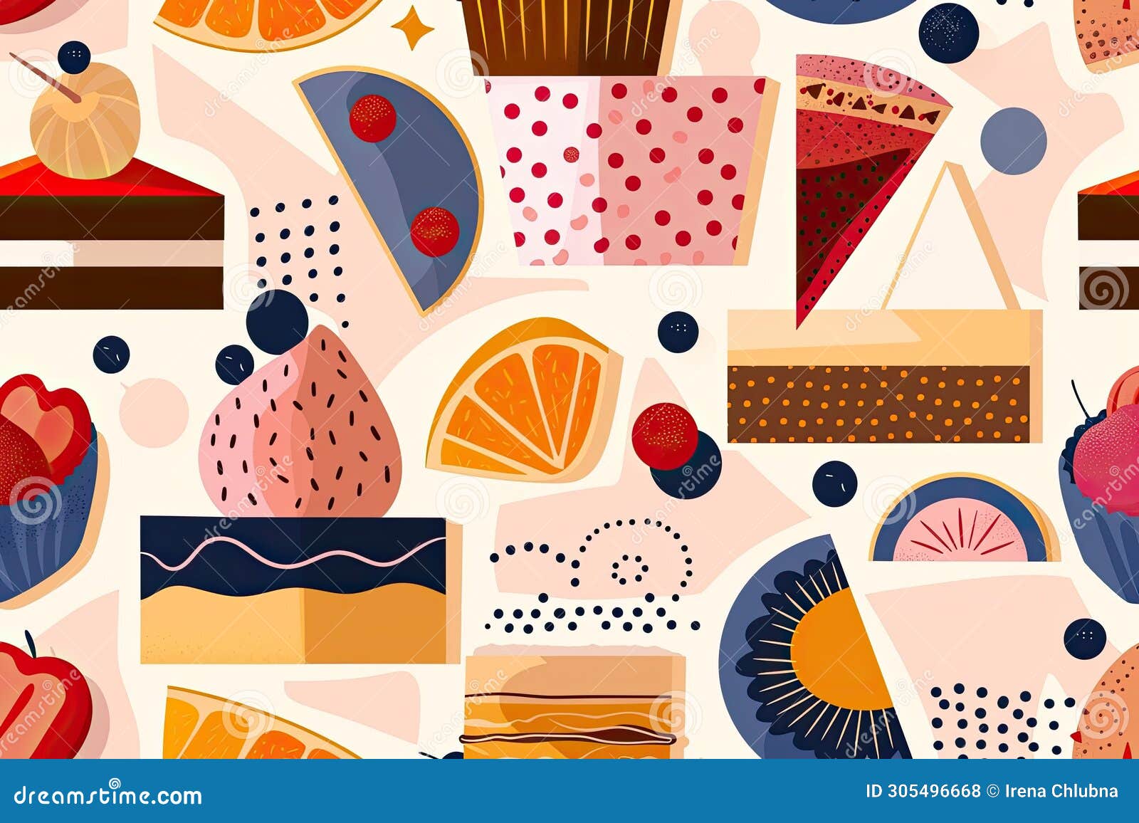 Geometric Food Pattern. Abstract Bakery Sweet Dessert Fruit Simple ...