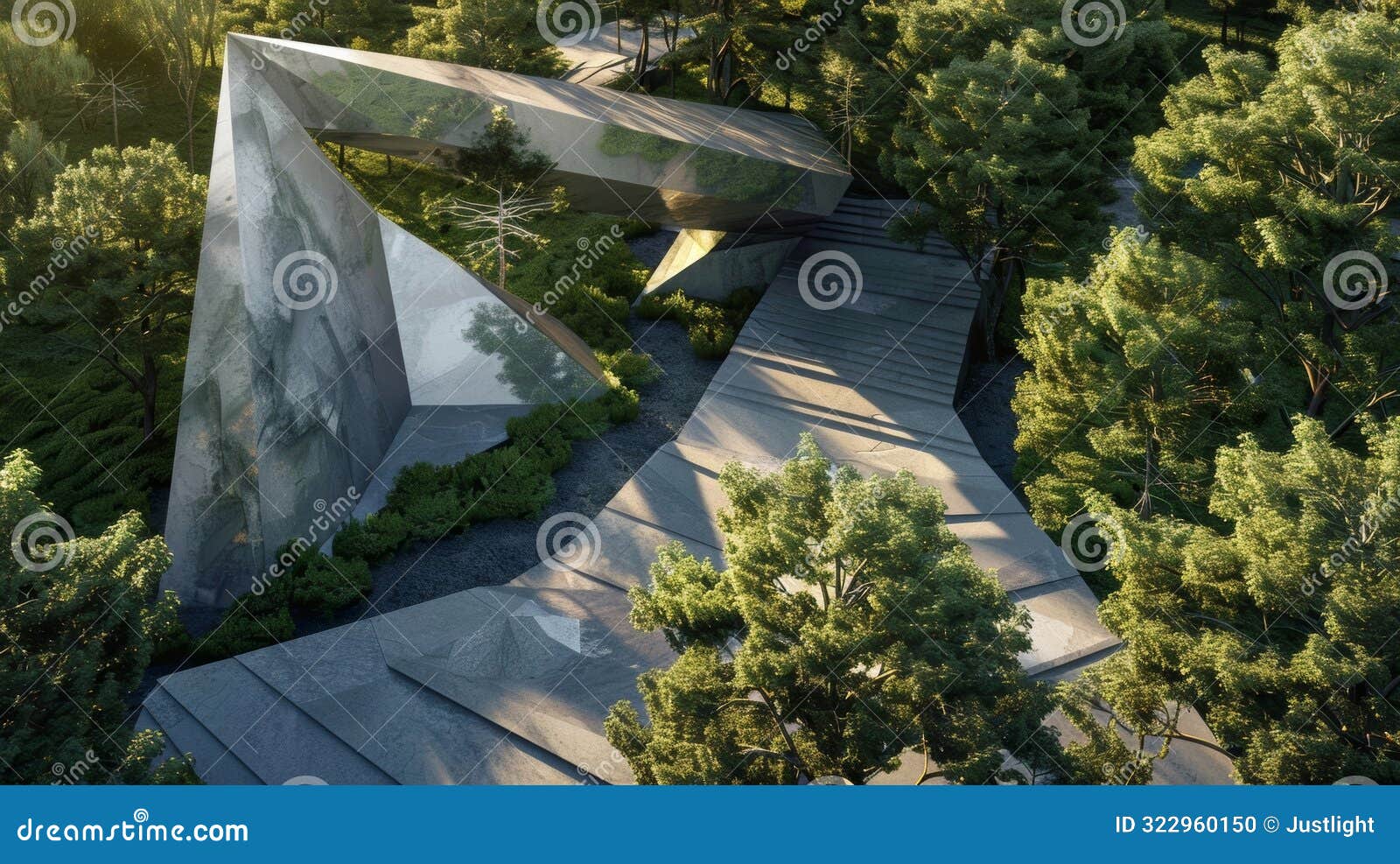 A Geometric Forest with Sharp Angles and Bold Colors Evokes a Sense of ...