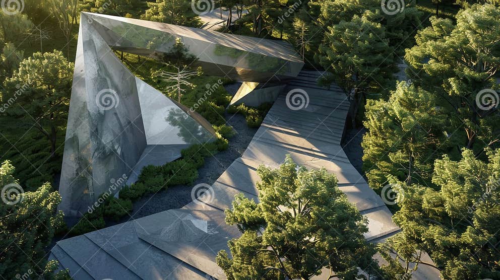 A Geometric Forest with Sharp Angles and Bold Colors Evokes a Sense of ...