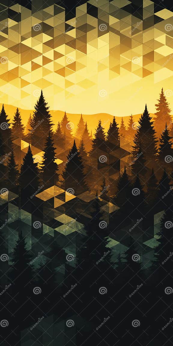 Geometric Forest Sunset: Captivating Illustration with Precision ...