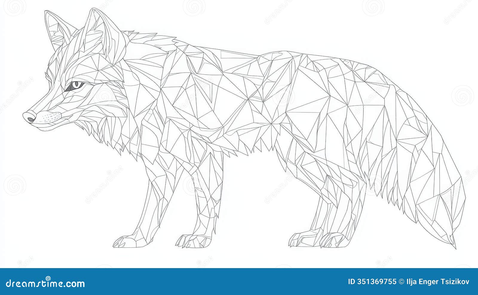 Geometric Fox Illustration Coloring Page Design with Triangular Pattern ...