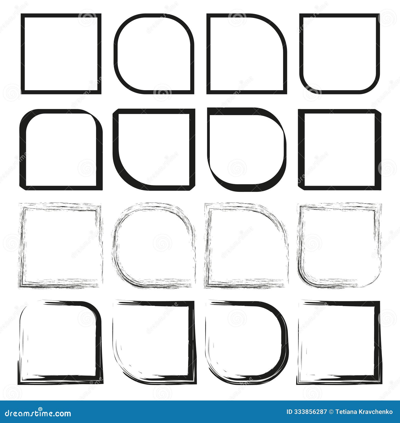 Geometric Frame Collection. Rounded Corner Shapes. Hand-drawn Square ...