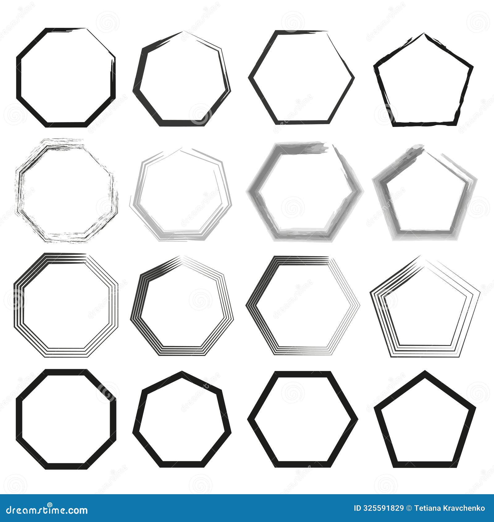 Geometric Frame Set. Abstract Polygon Shapes. Monochrome Black Outlines ...