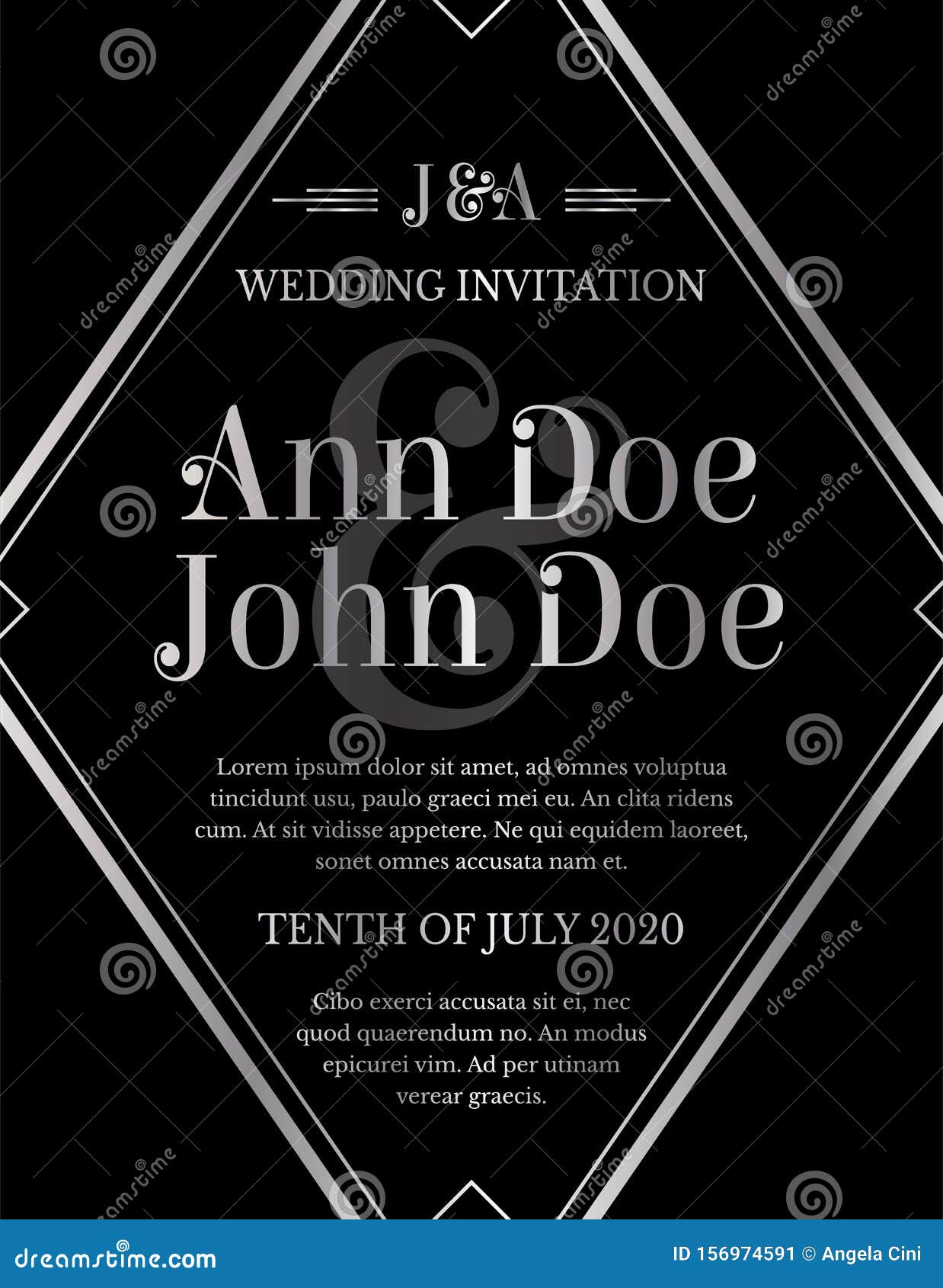 Geometric Gatsby Art Deco Style Silver Invitation Design Stock Vector ...