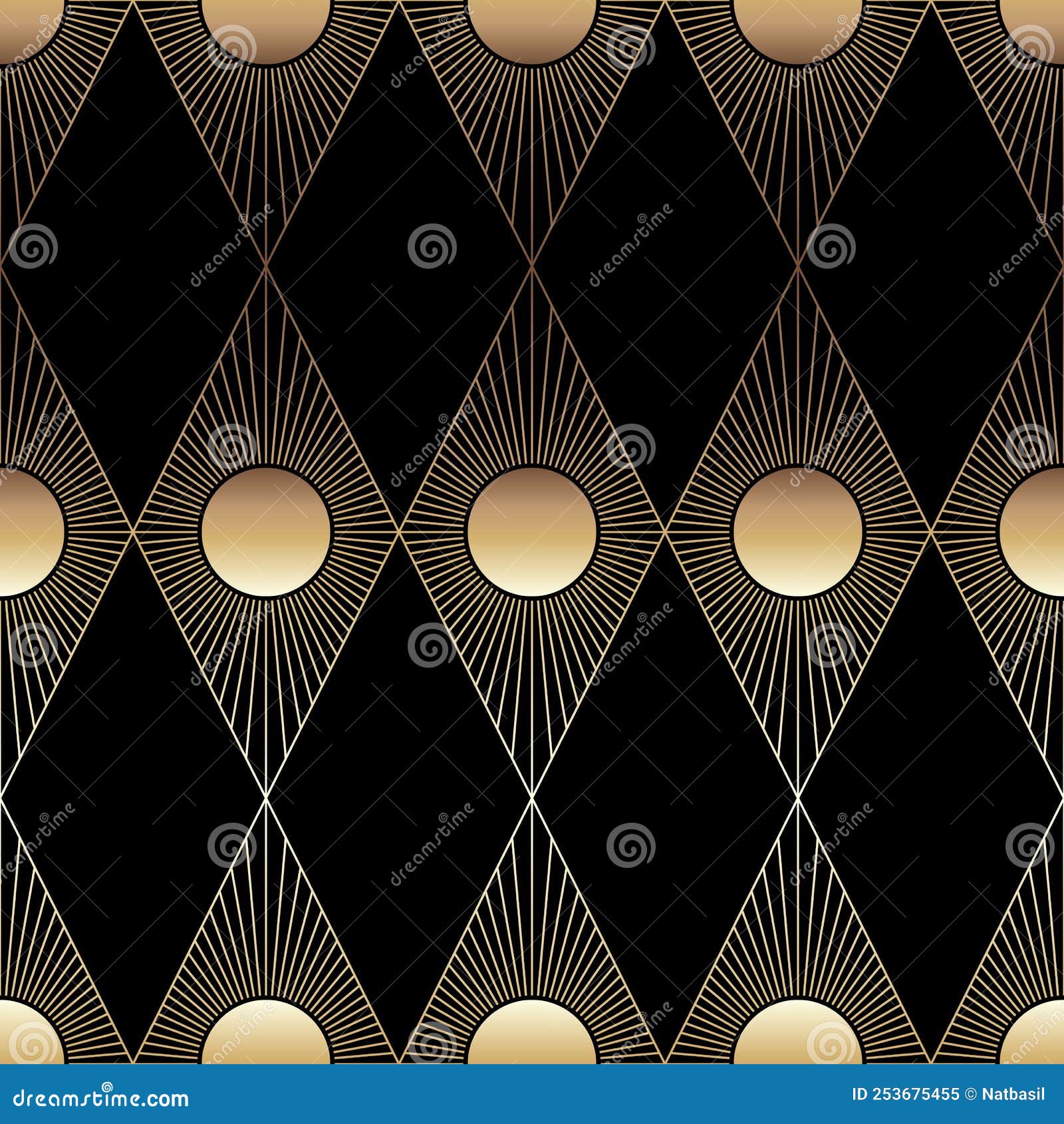 Geometric Golden Seamless Art Deco Pattern with Rhombus Stock Vector ...
