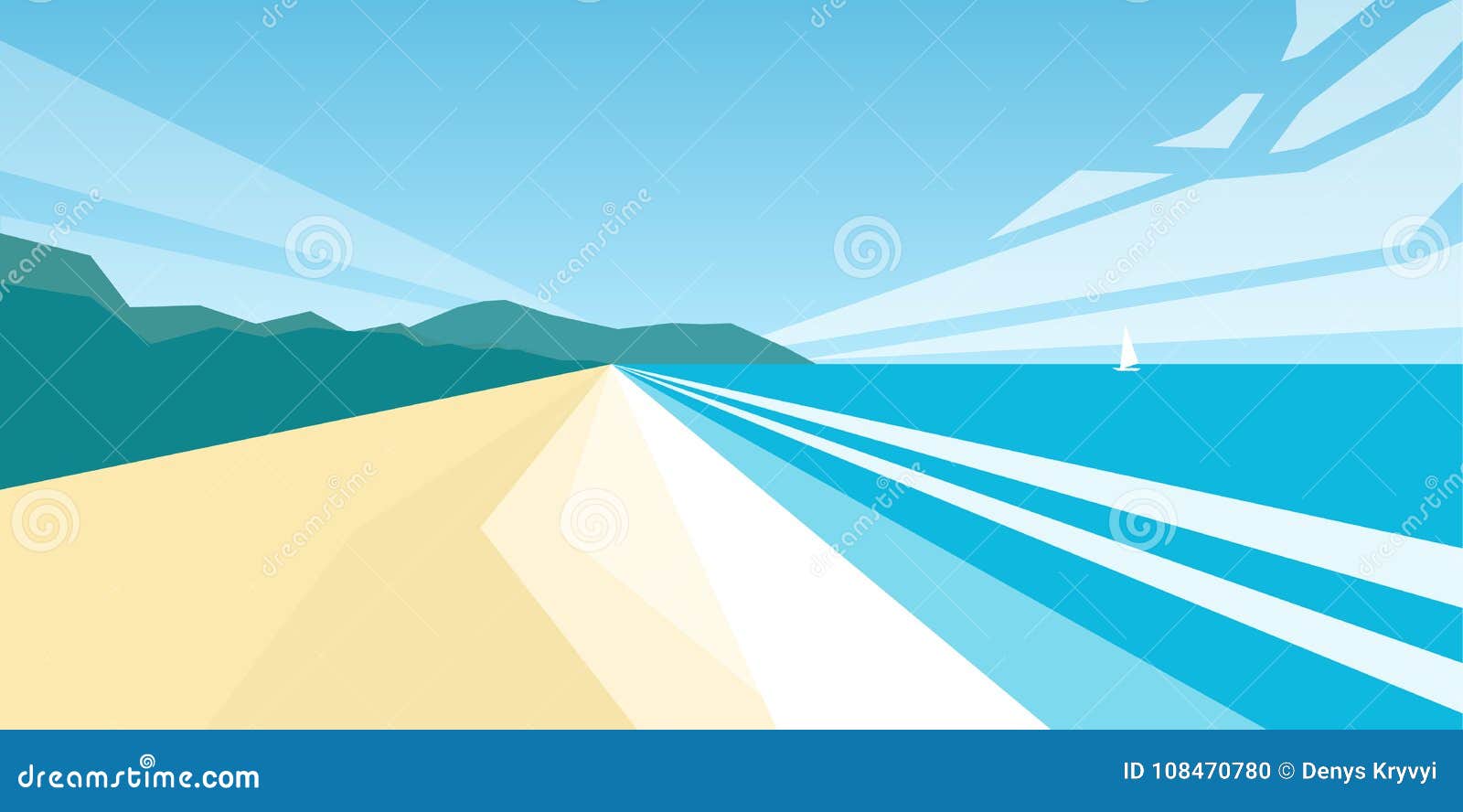 Vector Illustration: Geometric Graphic Summer Landscape with Ocean ...