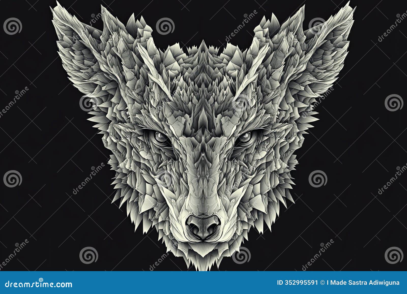 Geometric Grayscale Fox Head Illustration with Sharp, Angular Details ...