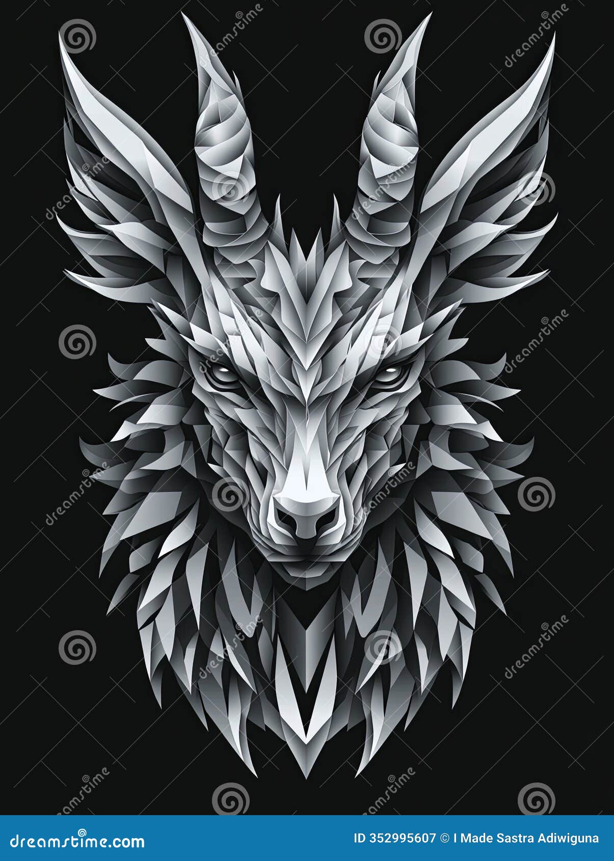 Geometric Grayscale Illustration of a Mythical Creature S Head ...