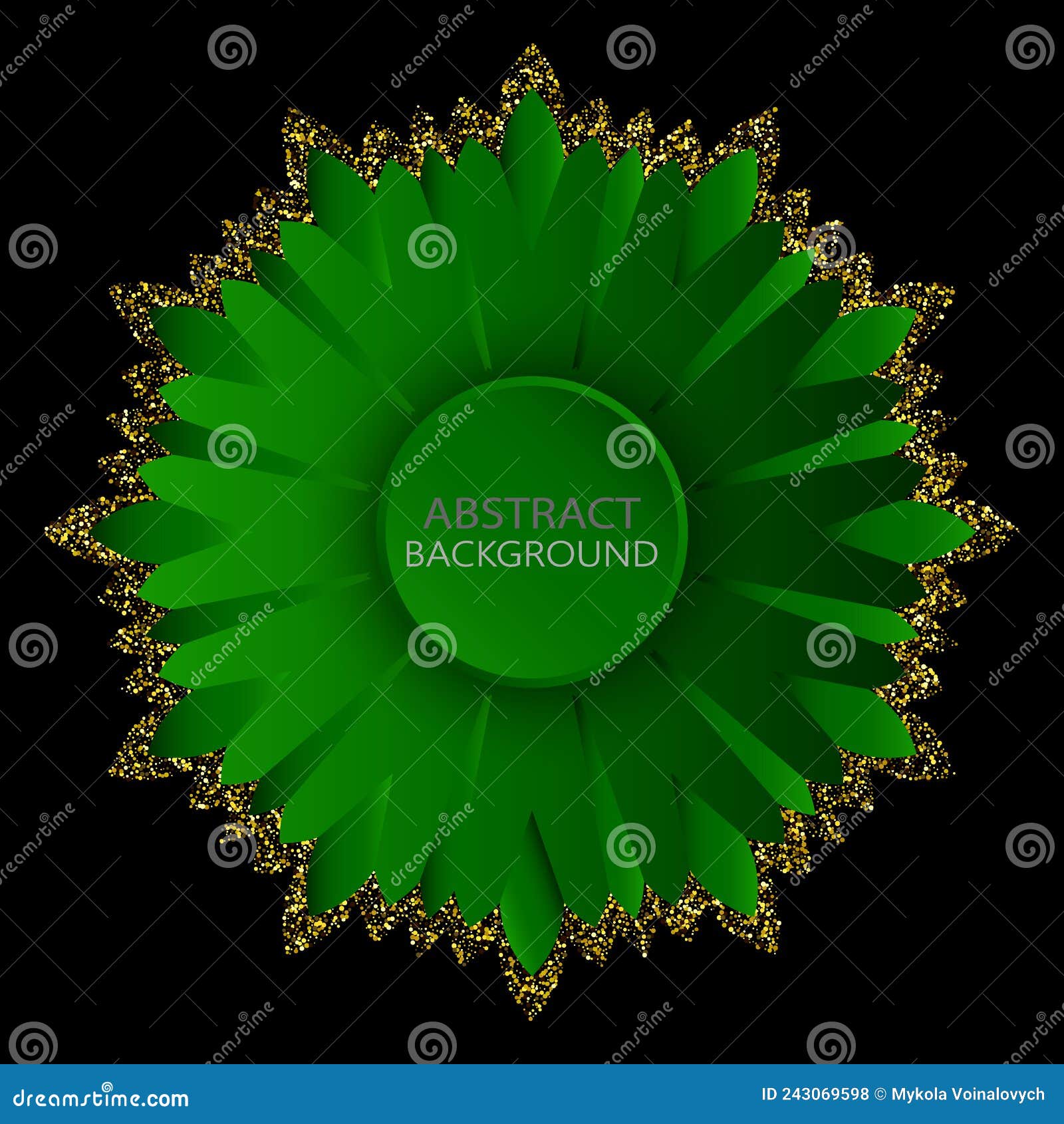Geometric Green Abstract Element, Round Frame on Black Background Stock ...