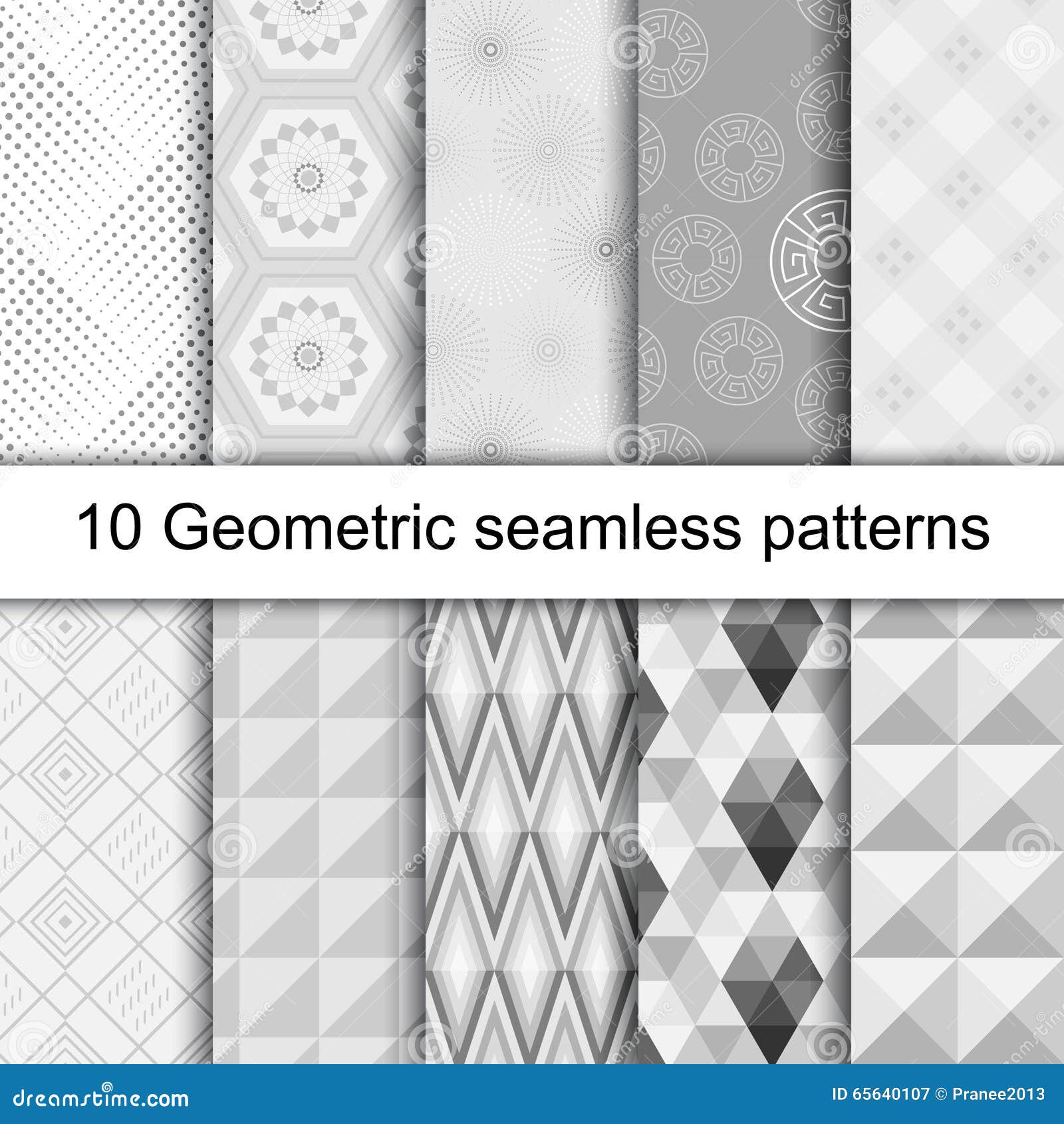10 Geometric Grey Seamless Patterns Stock Vector - Illustration of ...