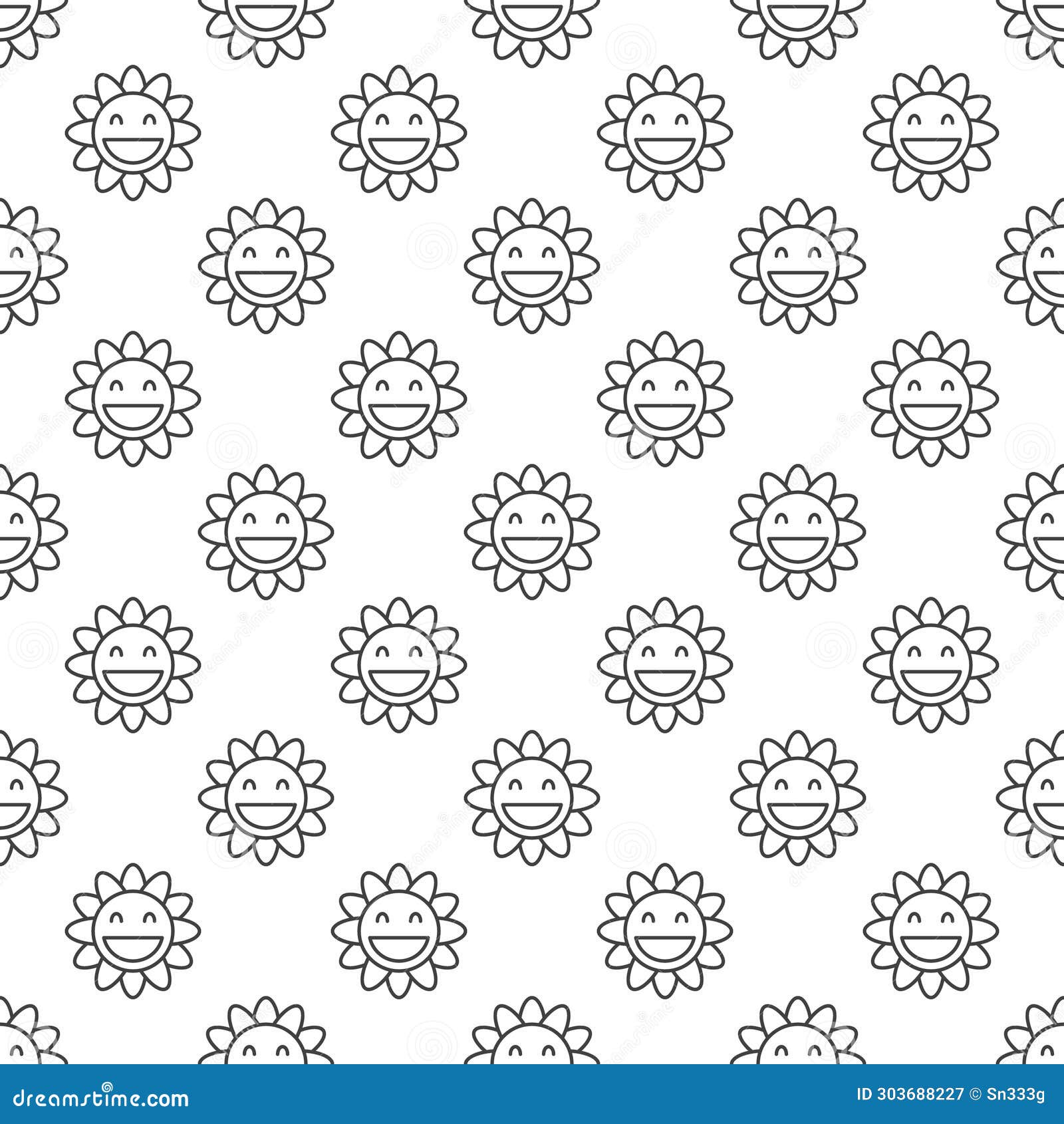 Geometric Groovy Cirlce-shaped Flower Vector Outline Seamless Pattern ...