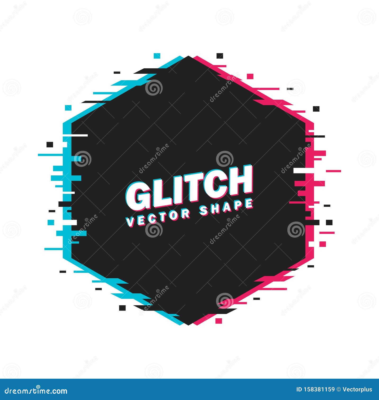 Geometric Hexagon Banner With Glitch Effect And Shining Lights. Vector ...
