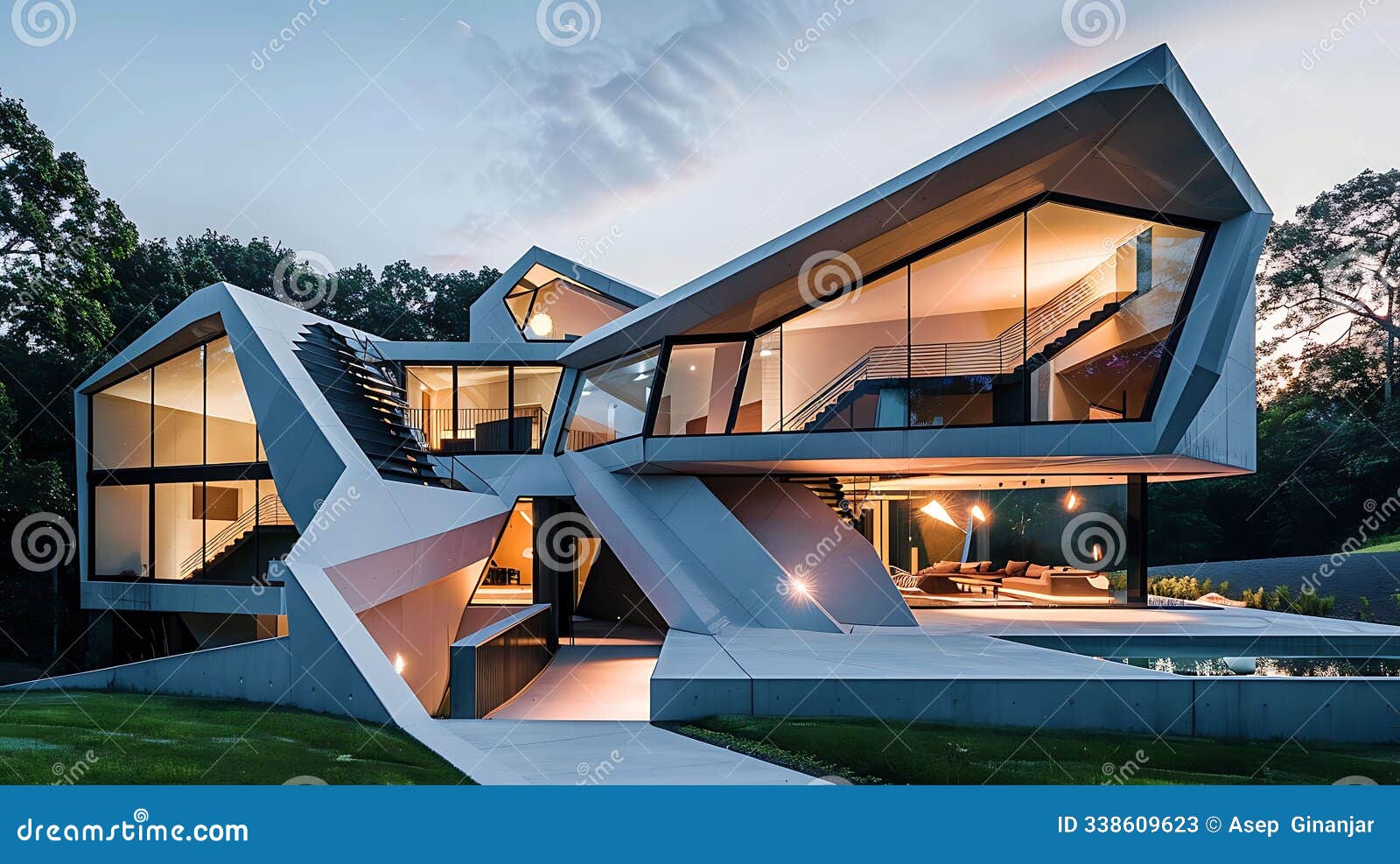 Geometric House with Unique Architecture Stock Illustration ...