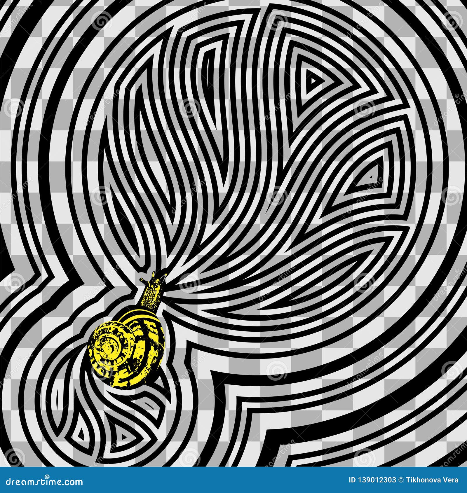 Geometric Illusion with Snail with Yellow Shell on Abstract Pattern ...