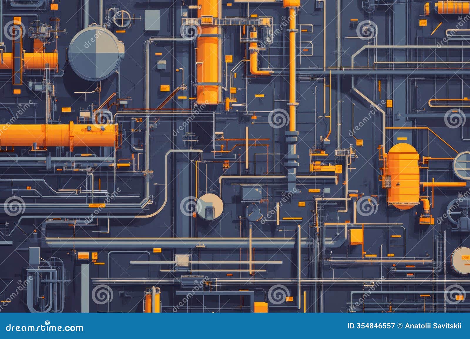 Geometric Industrial Pattern of Oil Tanks and Pipes Highlighting a ...