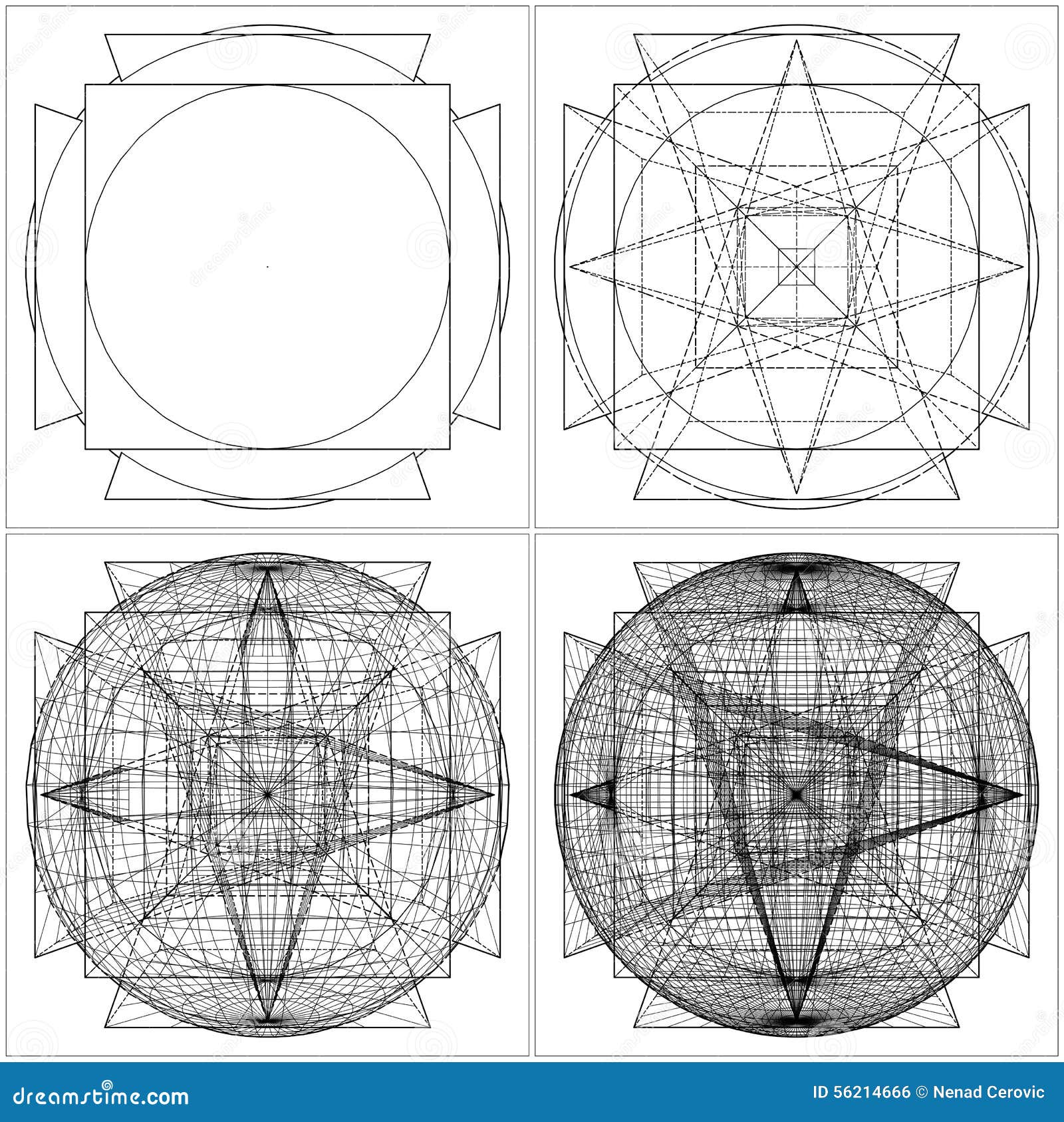 Geometric Intersection of Sphere and Six Pyramids Vector Stock Vector ...