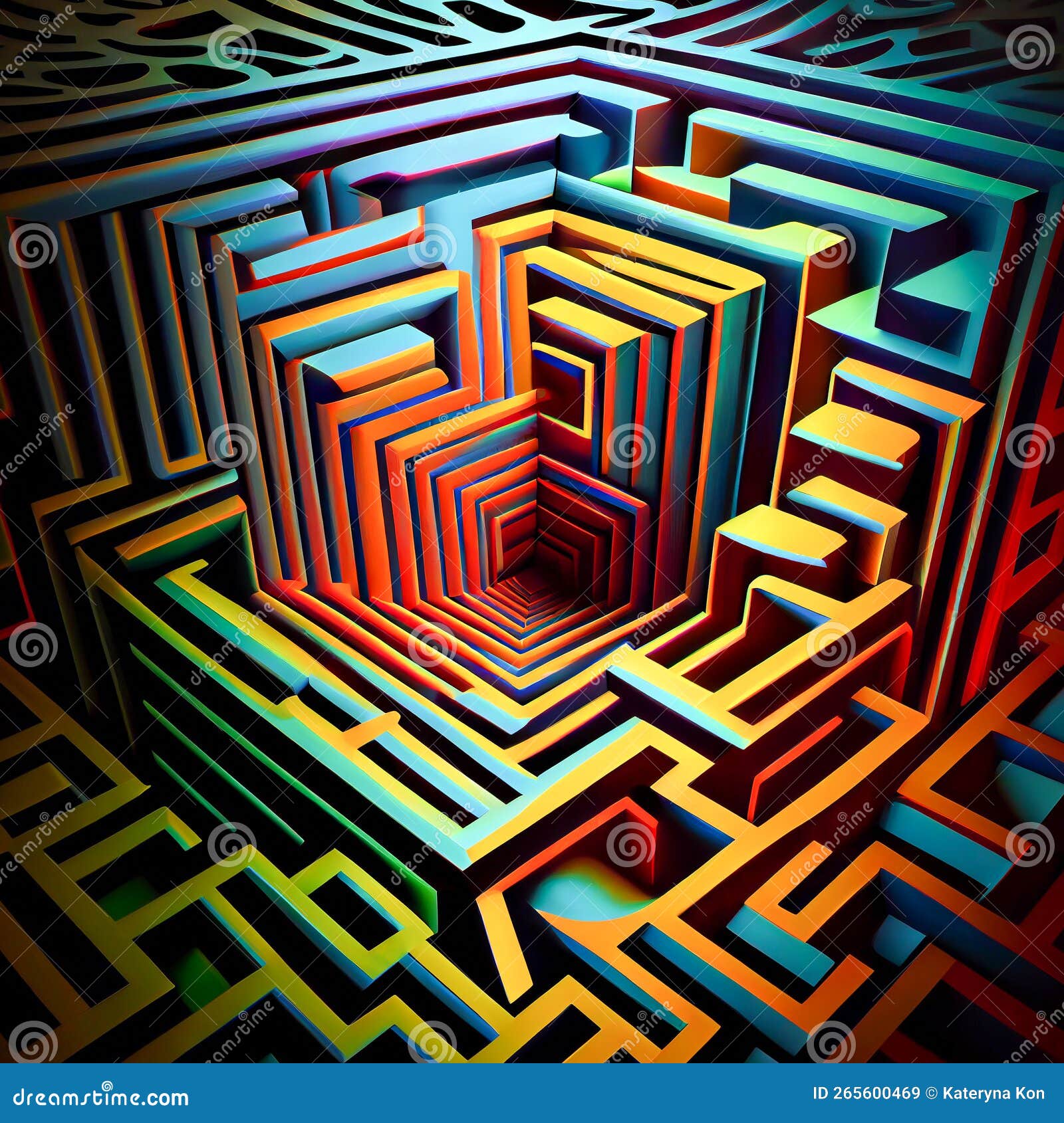 Geometric Labyrinth, Optical Illusion, Ai Illustration Stock ...