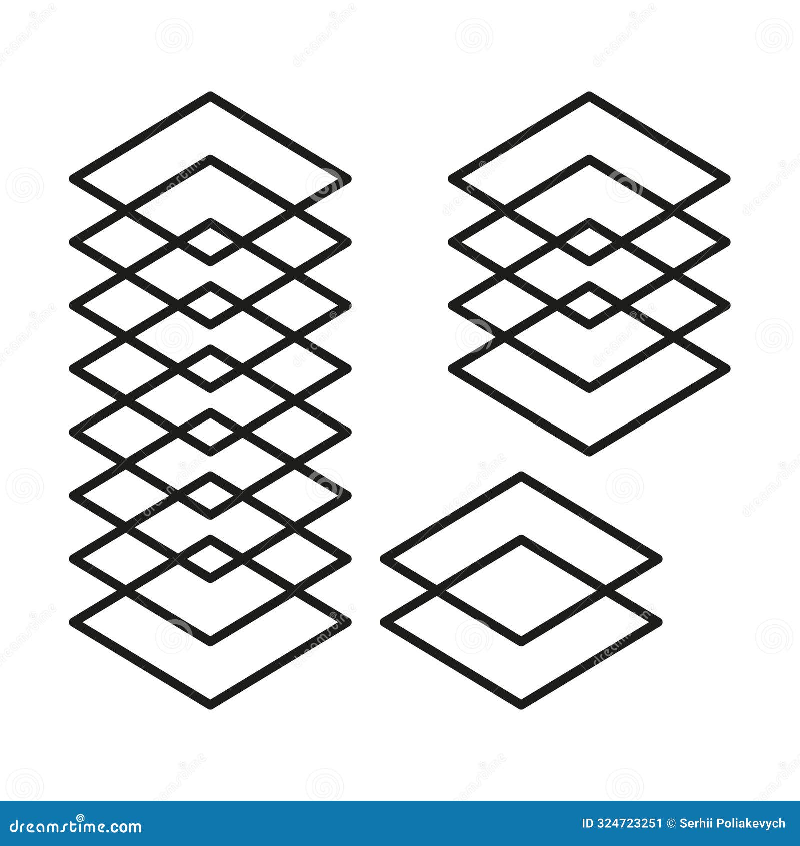 Geometric Layers Vector. Black and White. Stacked Diamond Shapes ...