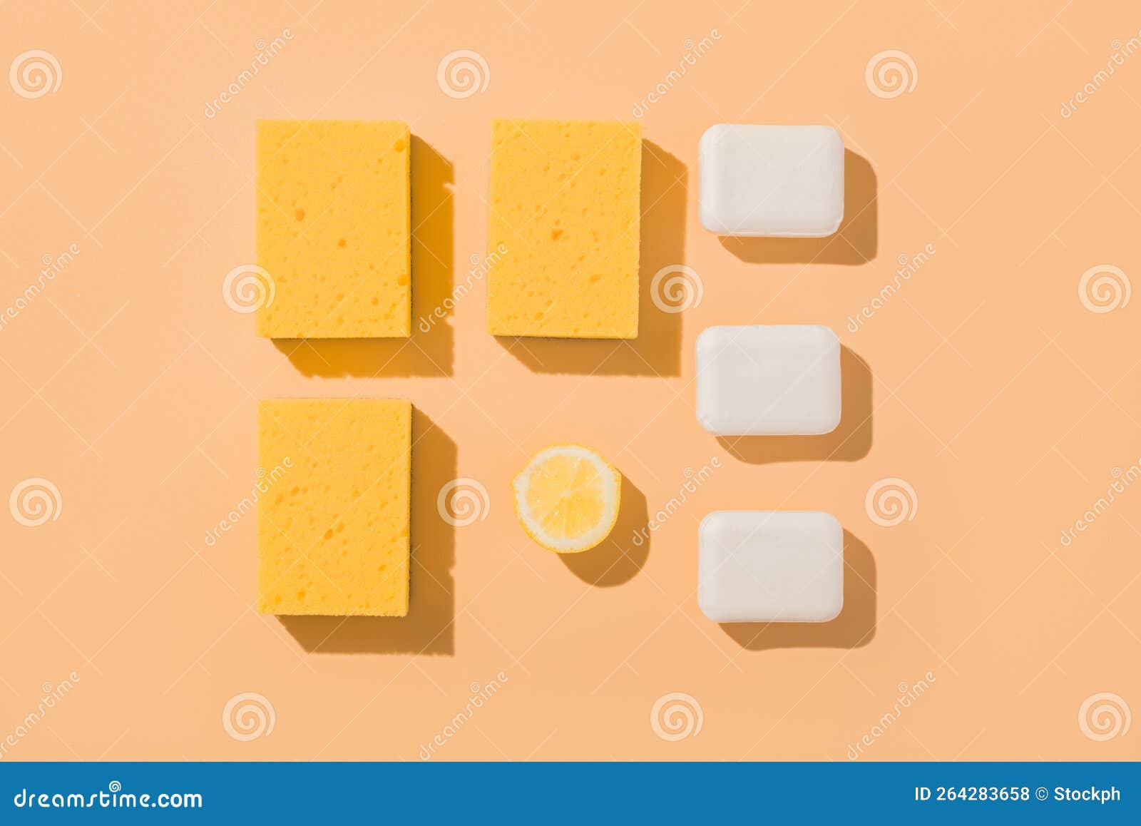 Geometric Layout Square Pattern Sponge for Washing and Lemon and Bar of ...