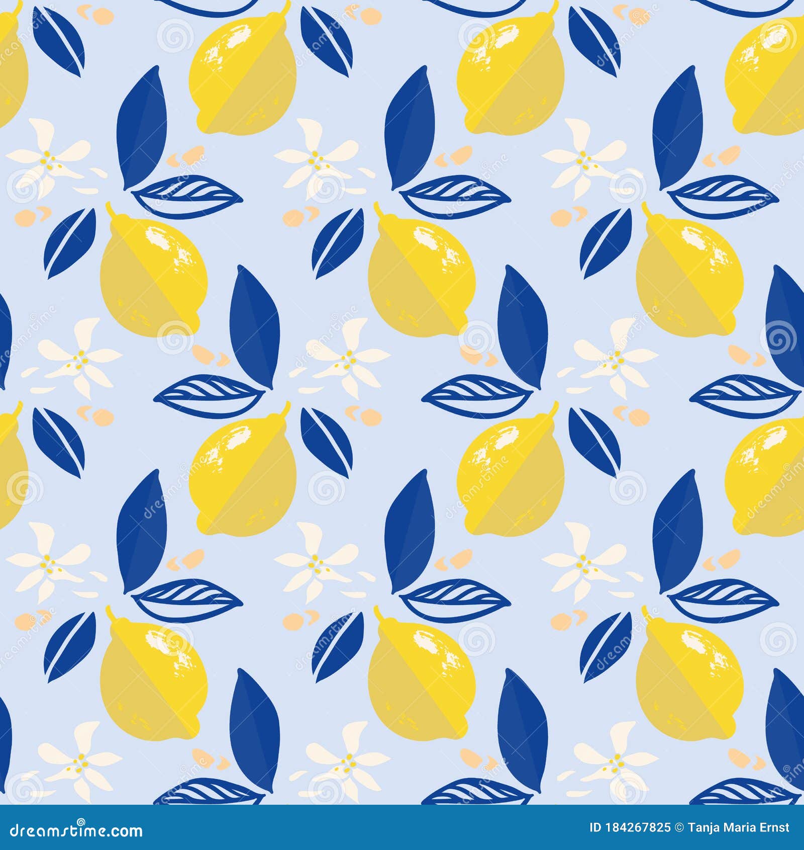 Geometric Lemon Pattern Mediterranean Modern Summer Citrus Repeating ...