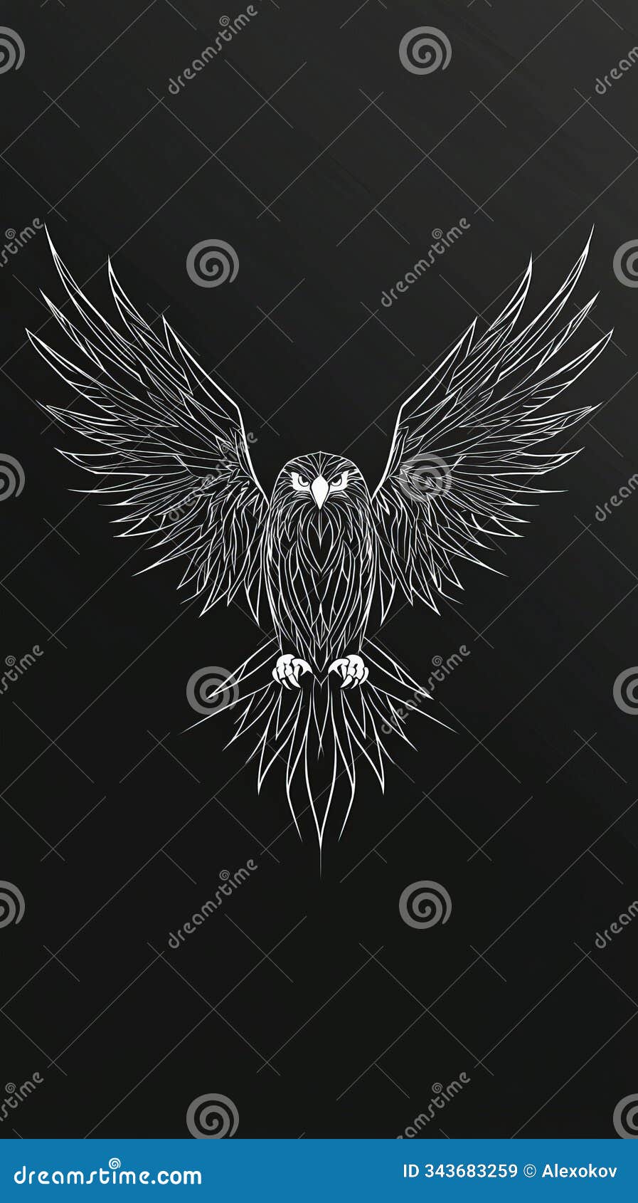 Geometric Line Art Logo of Hawk with Large Wings Spread Up, Simple ...