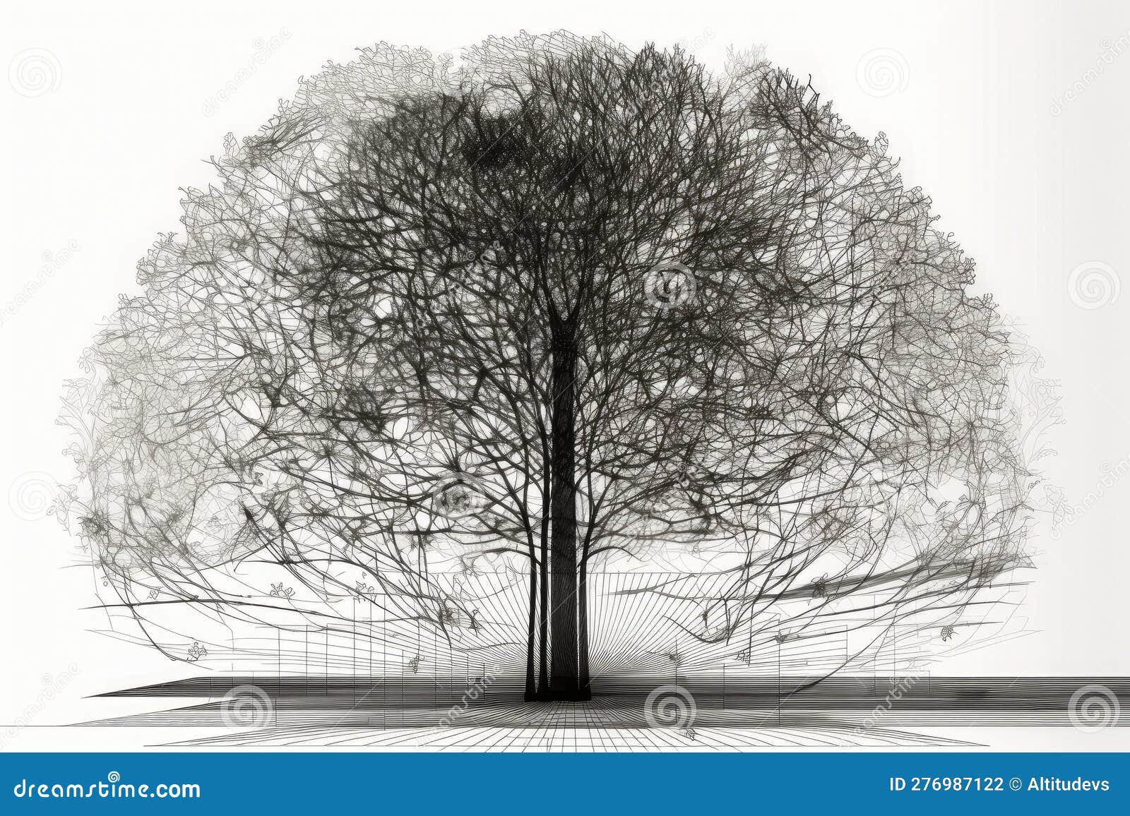 Geometric Line Drawing of Tree with Intricate Lines and Deep Shadows ...
