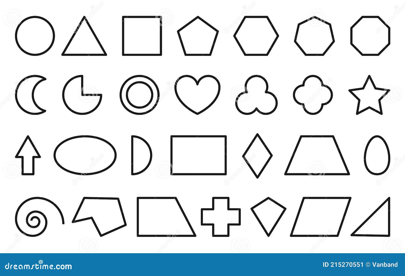 Geometric Line Shape Educational Flat Icon Set Stock Vector ...